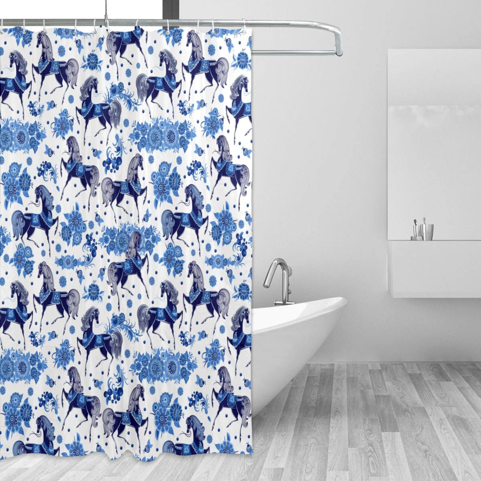 Shower Curtain 72 x 72 inch - Classic Cool Horse Flower Blue Waterproof ...