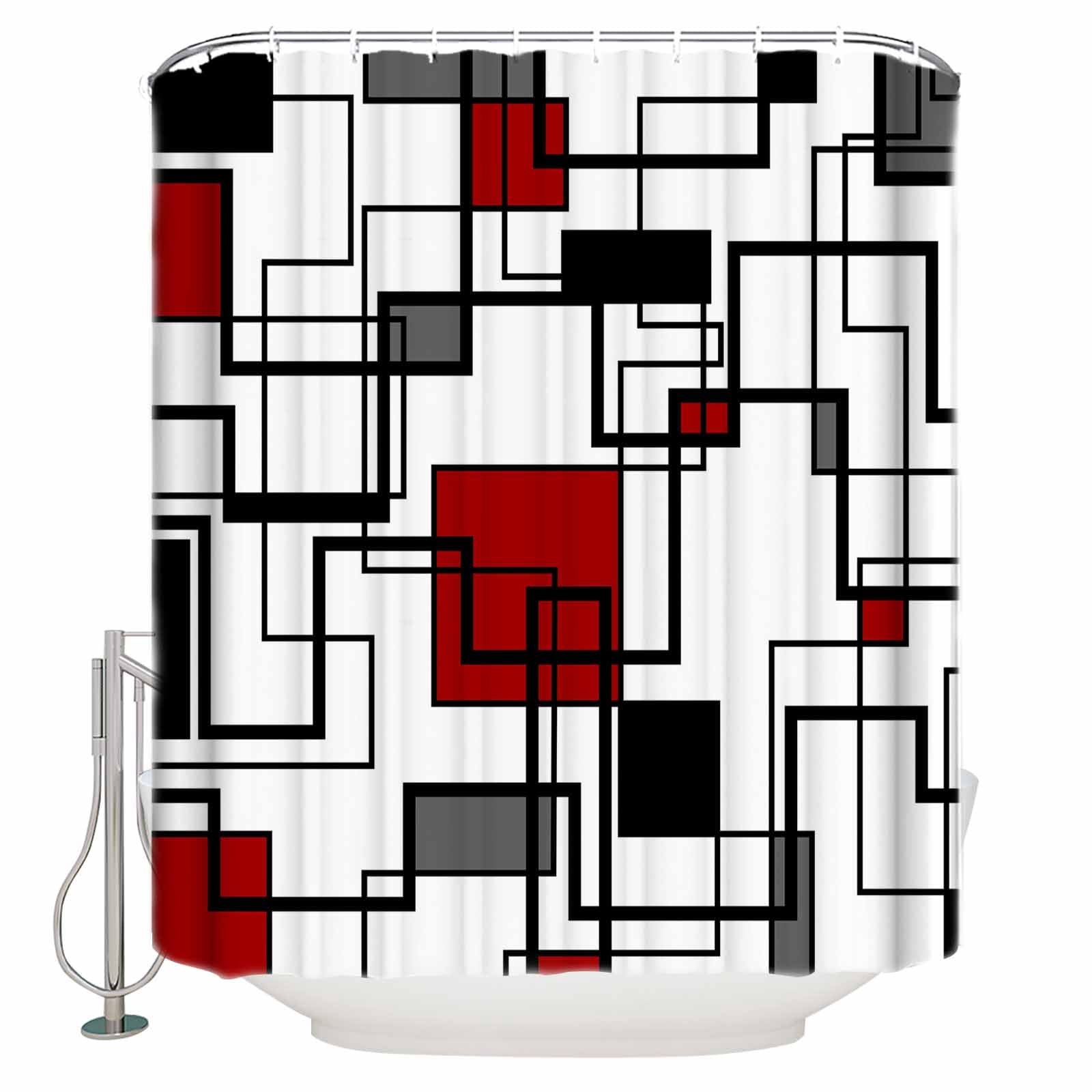 Shower Curtain, Abstract Geometric Squares Waterproof Shower Curtain ...