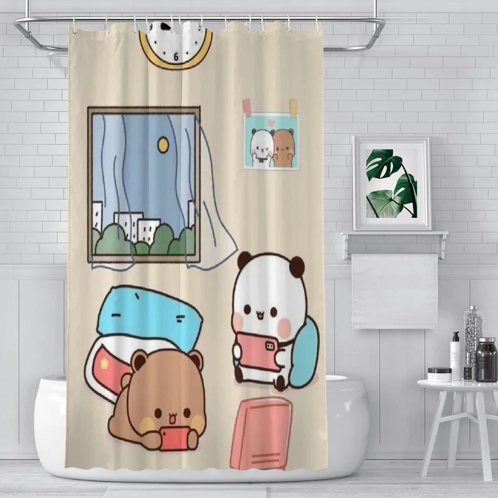 Shower Curtain Bathroom Cute Bear Pnada decorated bathroom curtain with ...