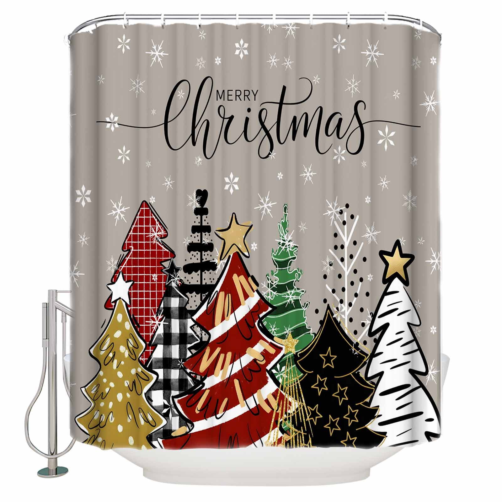 Shower Curtain for Bathroom Merry Christmas Words on GrayWaterproof ...