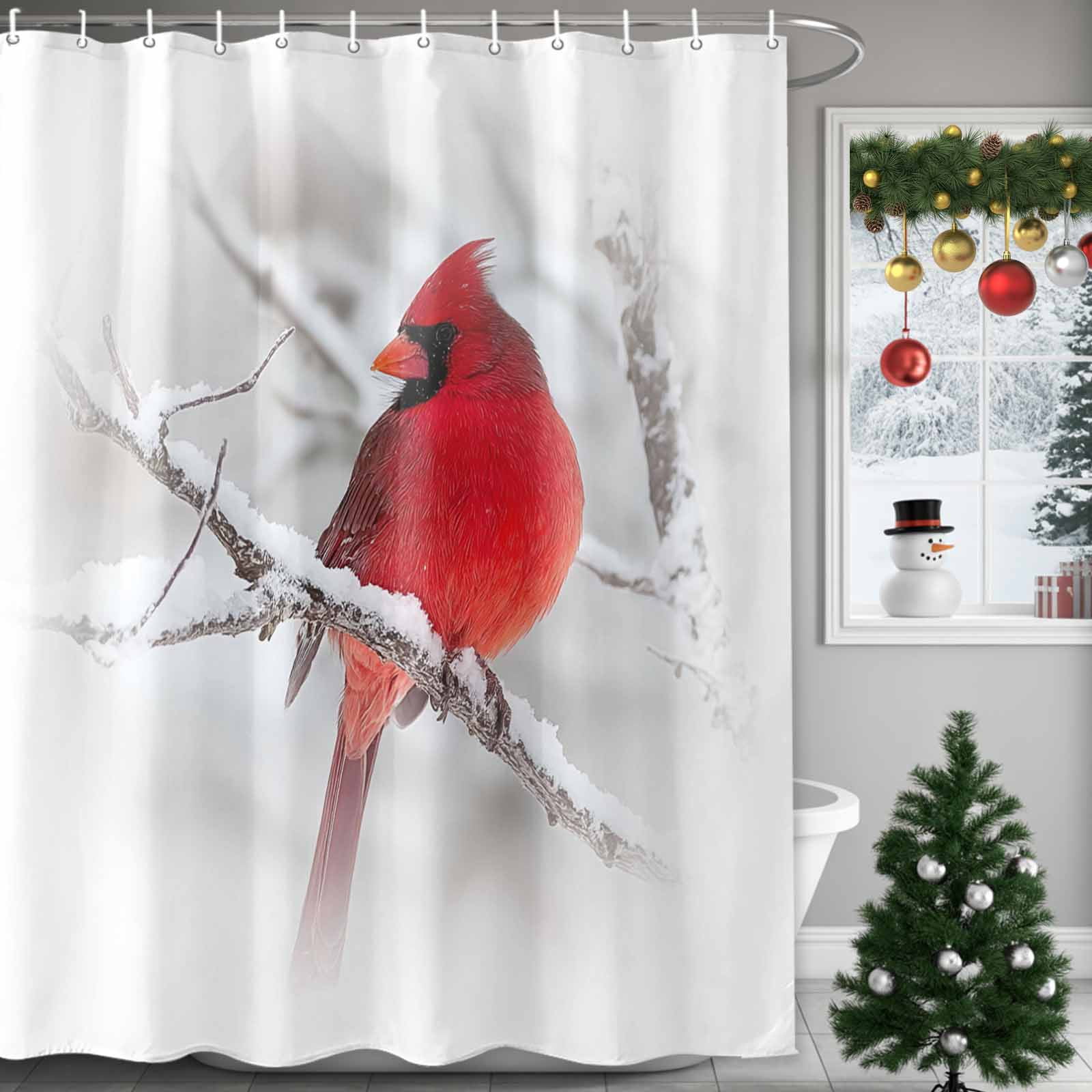 Shower Curtain Bathroom Set Christmas Cardinal Bird Waterproof Fabric ...