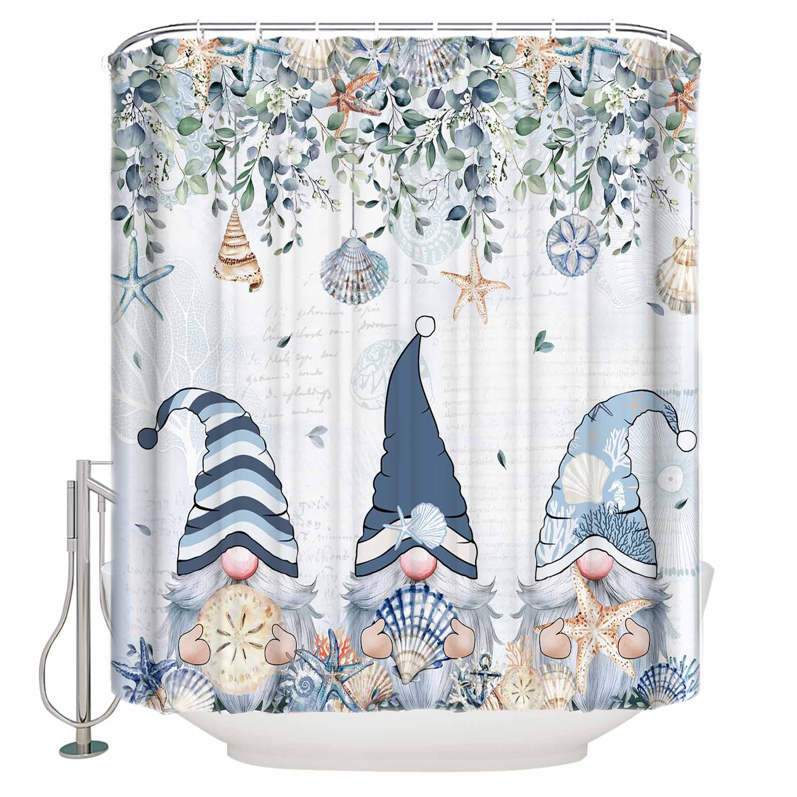 Shower Curtain Bathroom Set Dwarf Ocean Shell Starfish Waterproof ...