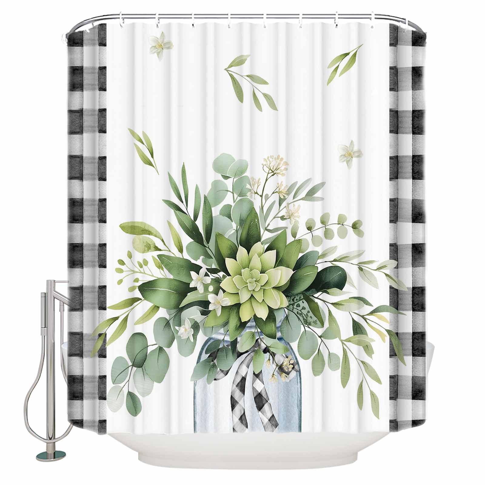 Shower Curtain Bathroom Set Farmhouse Ombre Eucalyptus Leaf Waterproof ...