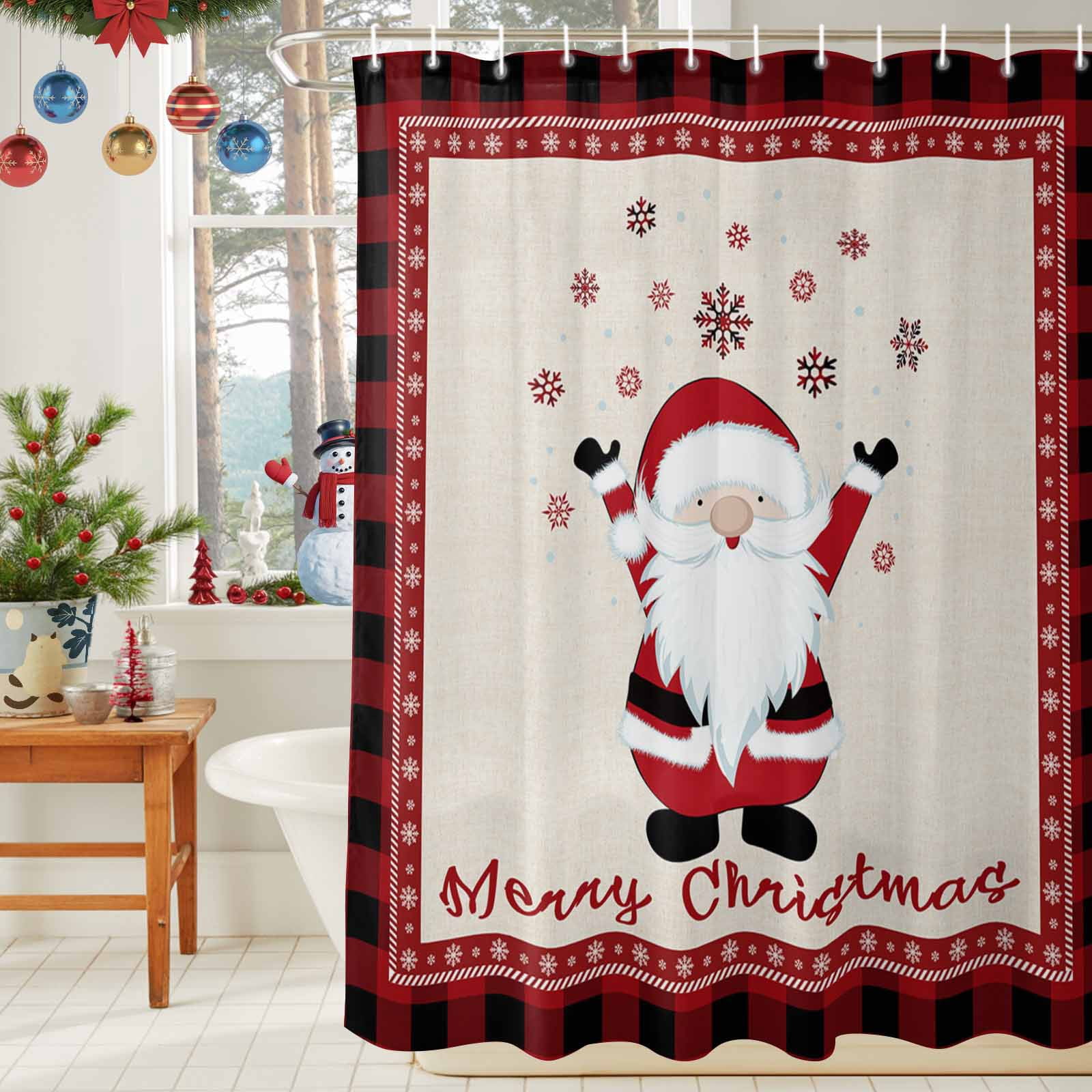 Shower Curtain Bathroom Set Merry Christmas Cute Santa Winter Snowflake ...