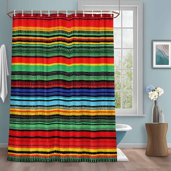 Shower Curtain Bathroom Set Mexico Art Tribal Colorful Stripes ...