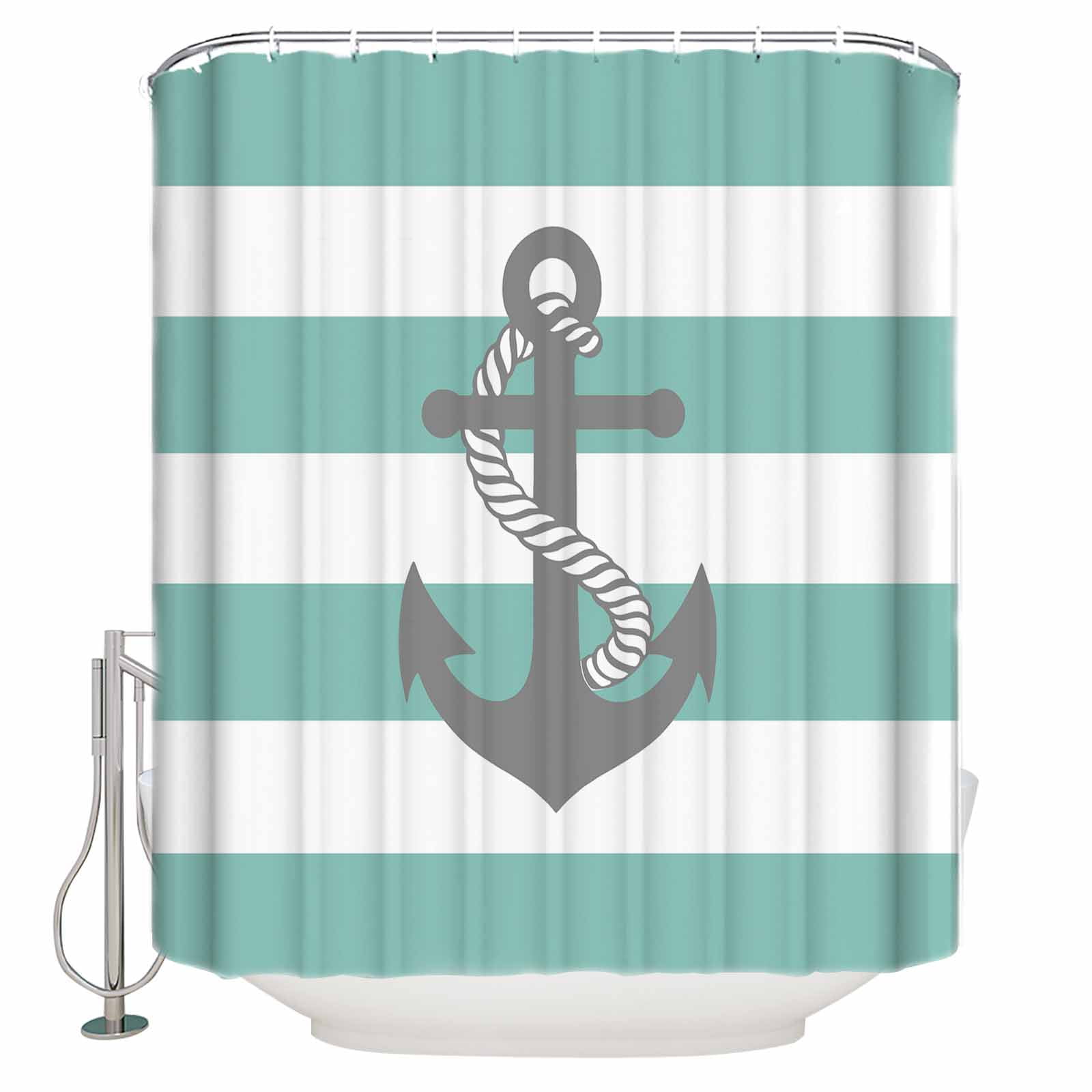 Shower Curtain Bathroom Set Nautical Anchor Gray Waterproof Fabric ...