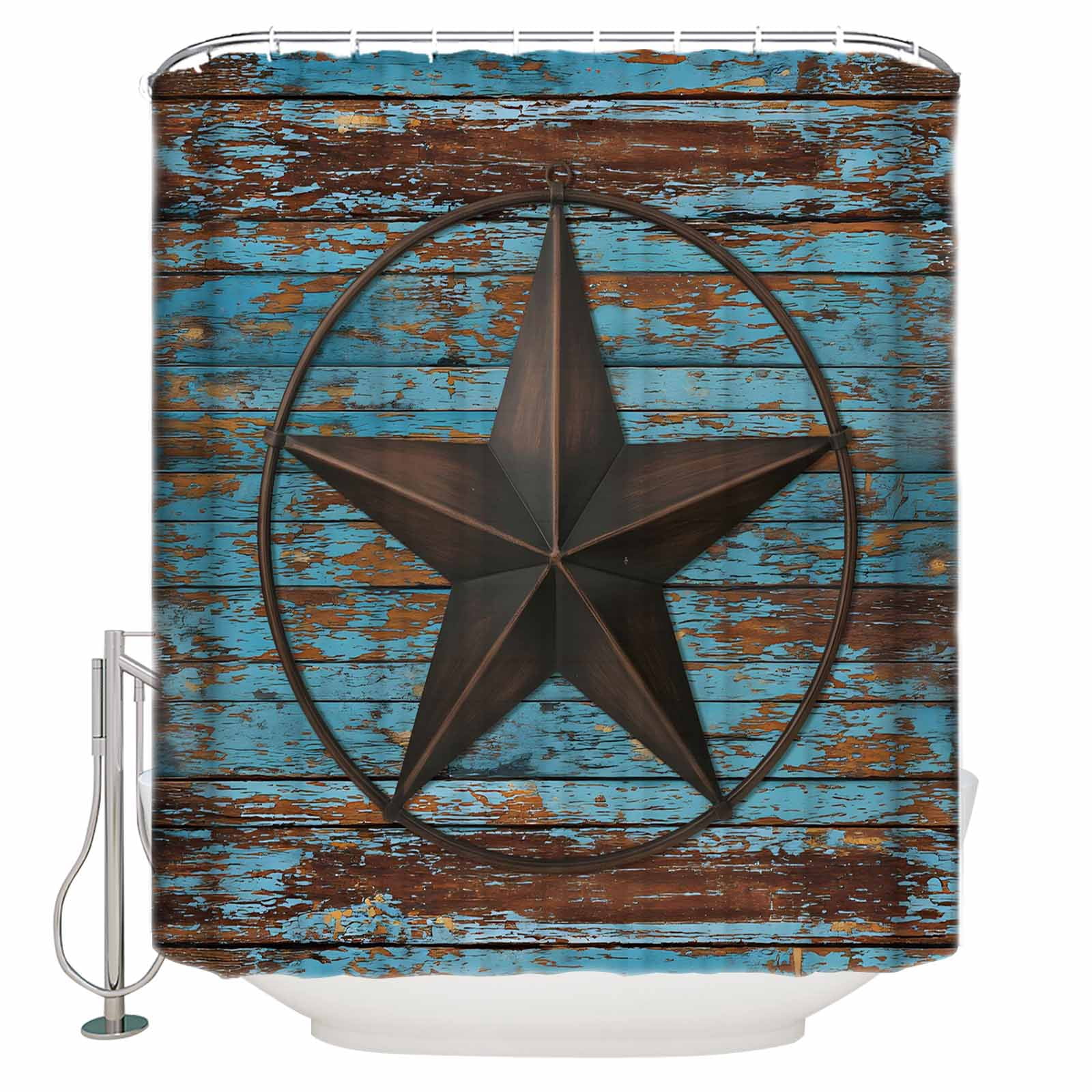 Shower Curtain Bathroom Set Retro Farm Texas Star Waterproof Fabric ...