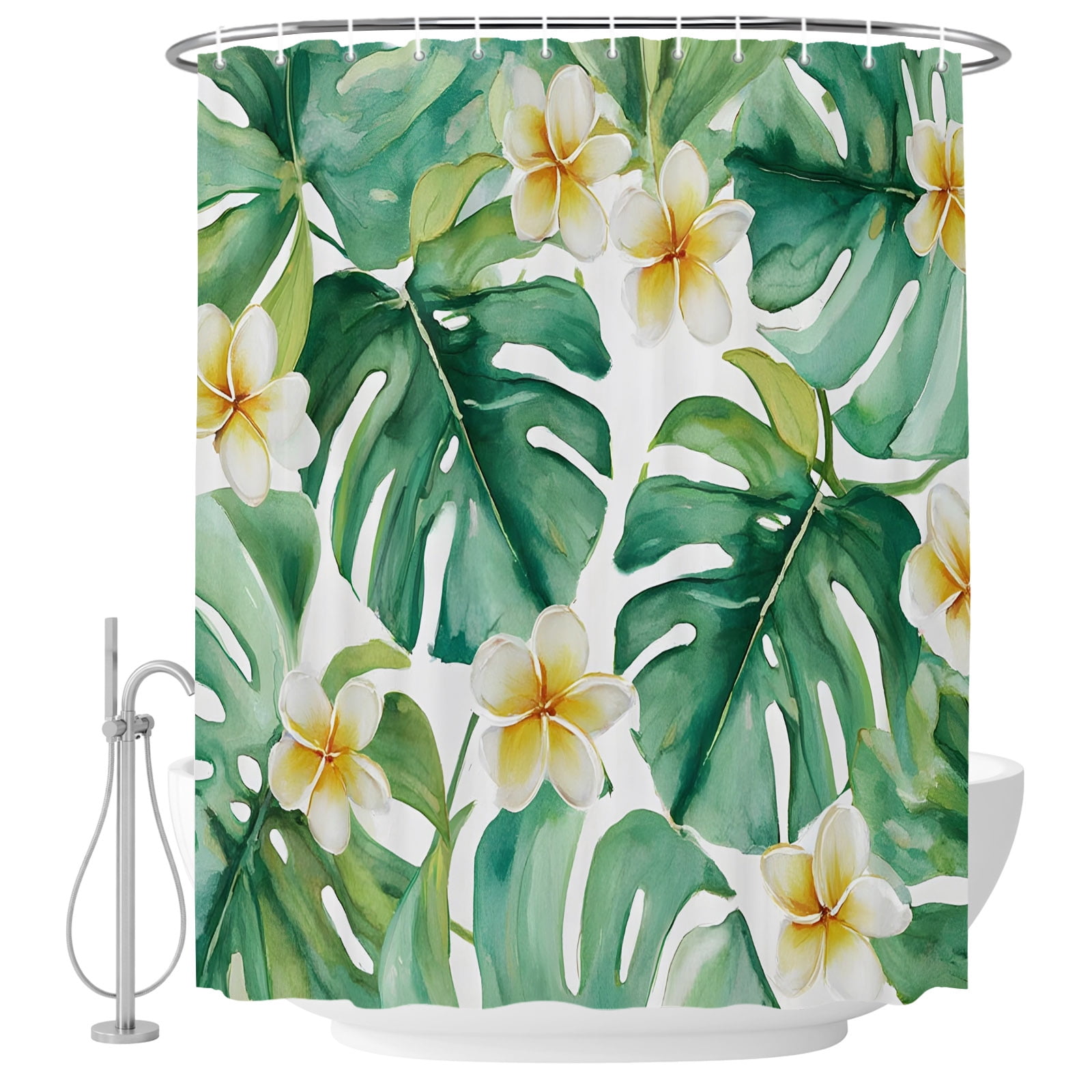 Shower Curtain Bathroom Set Tropical Botanical Monstera Waterproof ...