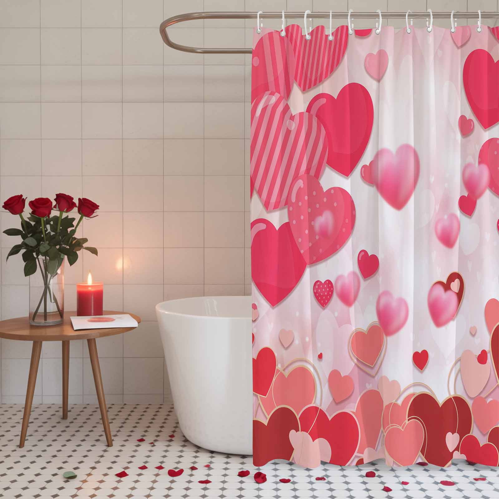 Shower Curtain for Bathroom Valentine's Day Romantic Gradient Heart ...