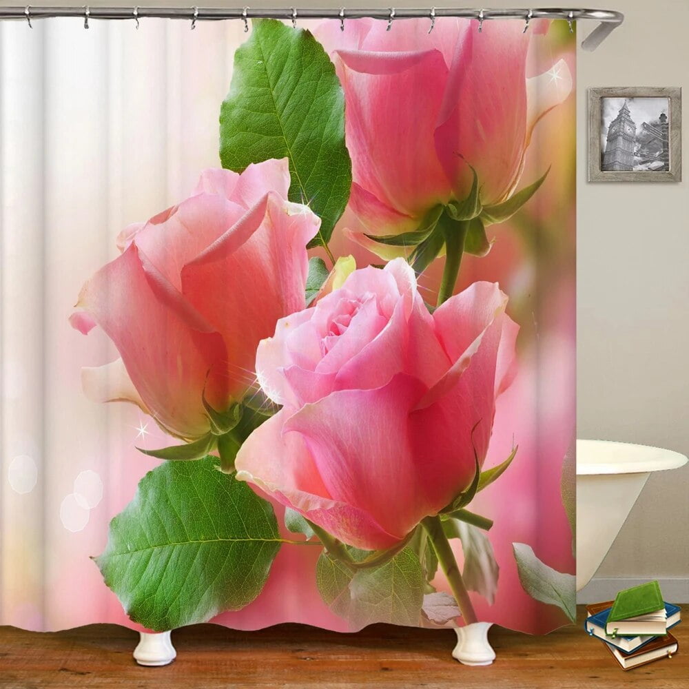 Shower Curtain Beautiful Red Rose Flowers Style 3d Printed Shower