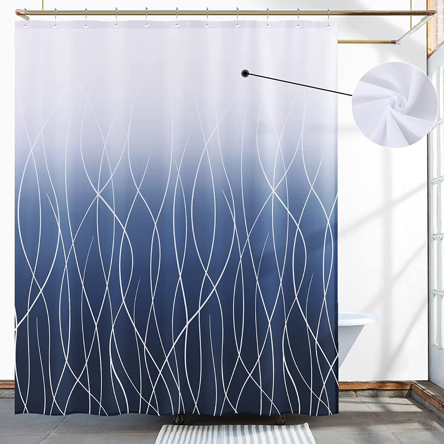 Shower Curtain Blue Shower Curtain Set for Bathroom Ombre Shower Curtains Stripe Bath Curtains ...