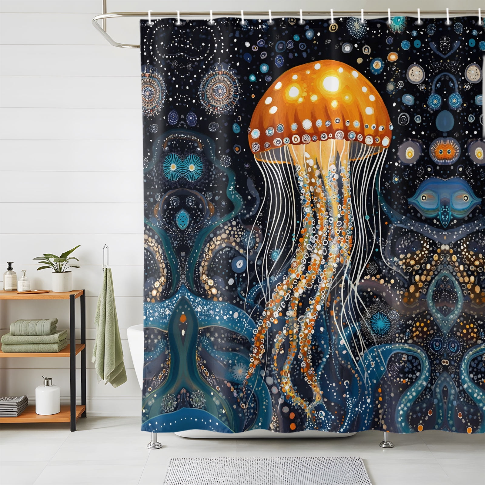 Shower Curtain,Coastal Abstract Orange Jellyfish Waterproof Shower ...