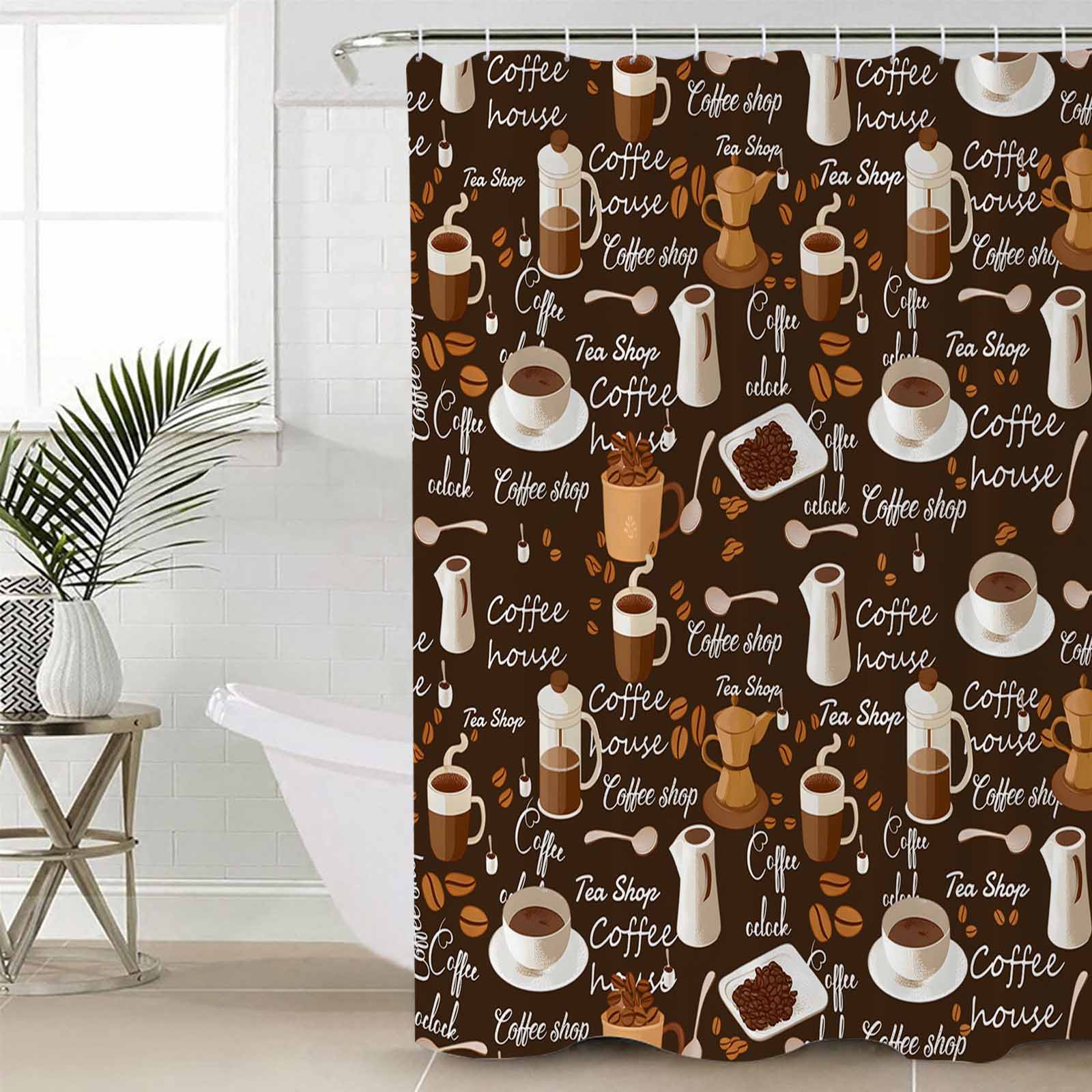 Shower Curtain Coffee Bean Cafe Cup Seamless Waterproof Shower Curtain ...