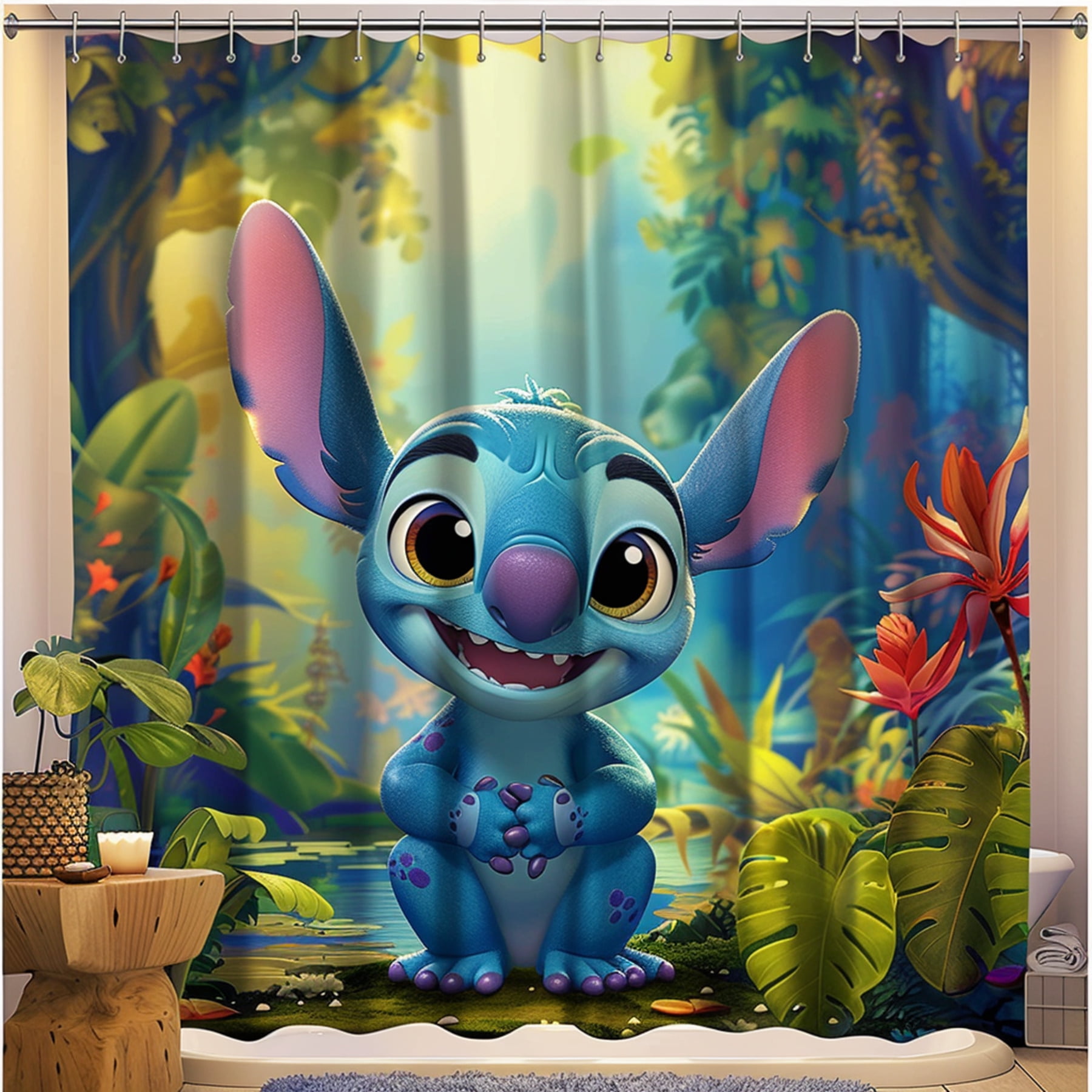 Shower Curtain Cute Baby Blue Alien Design with Nature Backgrounds ...
