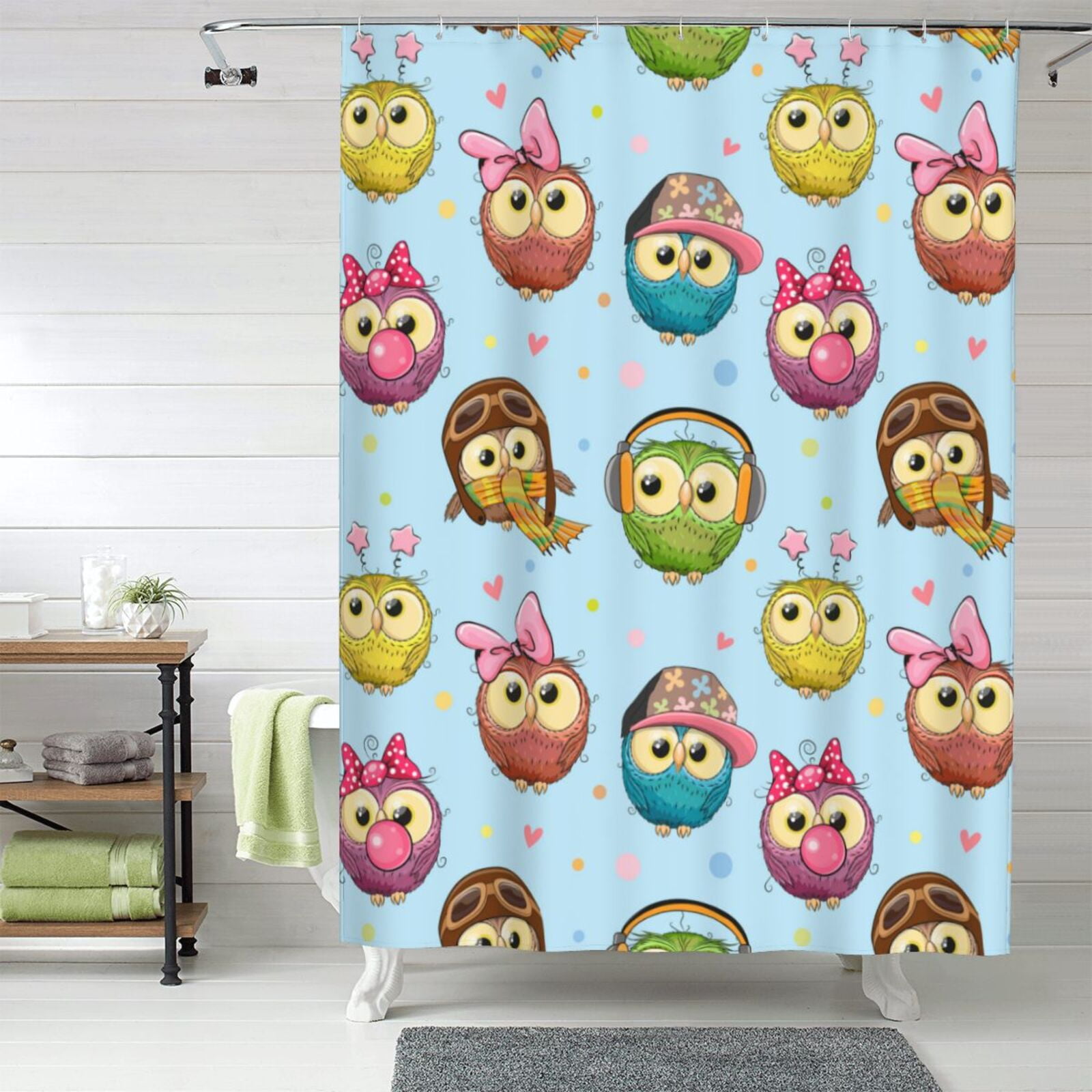 Shower Curtain, Cute Cartoon Colorful Owls Waterproof Shower Curtain ...