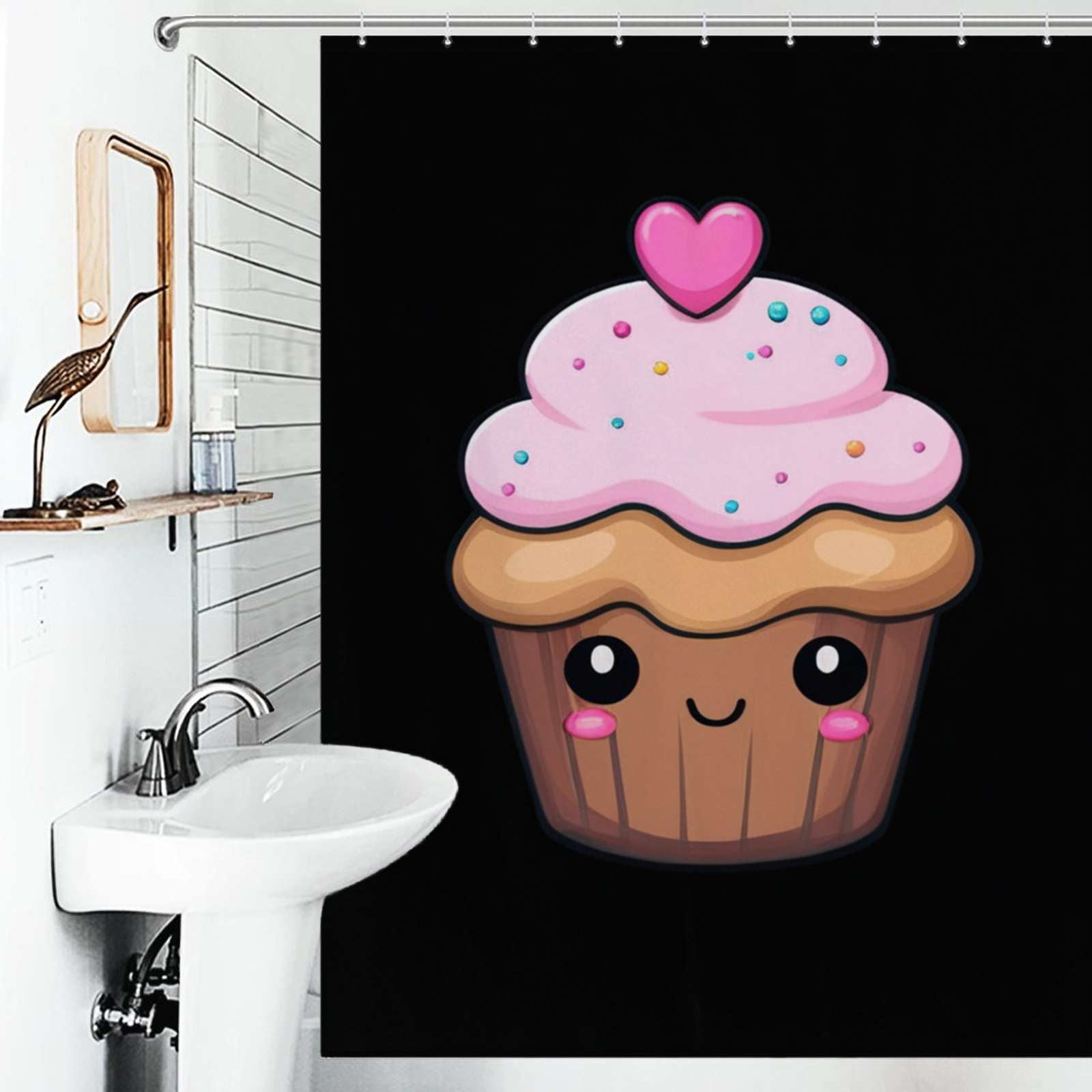Shower Curtain Cute Cupcake Emoji Bath Curtain Polyester Fabric ...