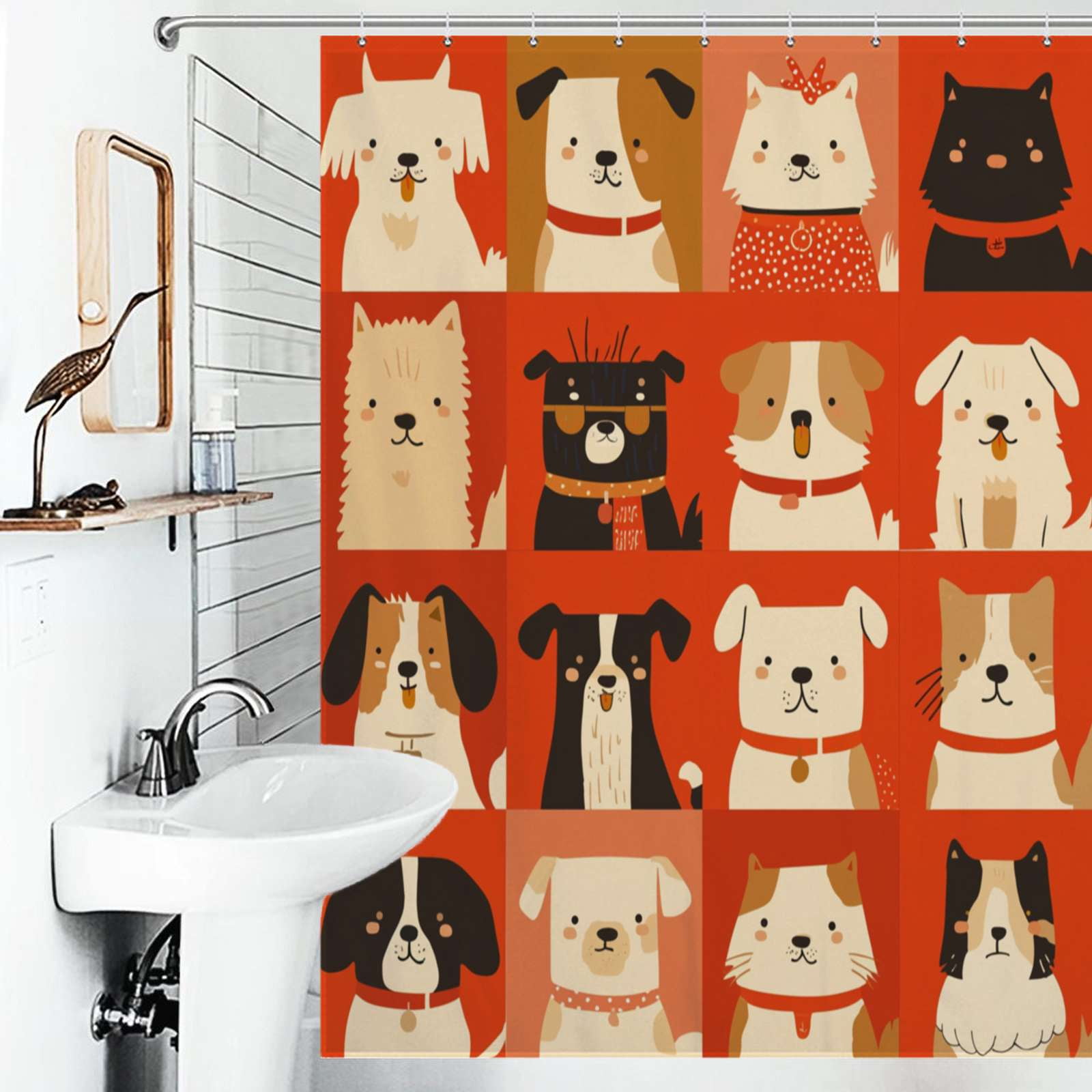 Shower Curtain Cute Dog Bath Curtain Polyester Fabric Bathroom Ration ...