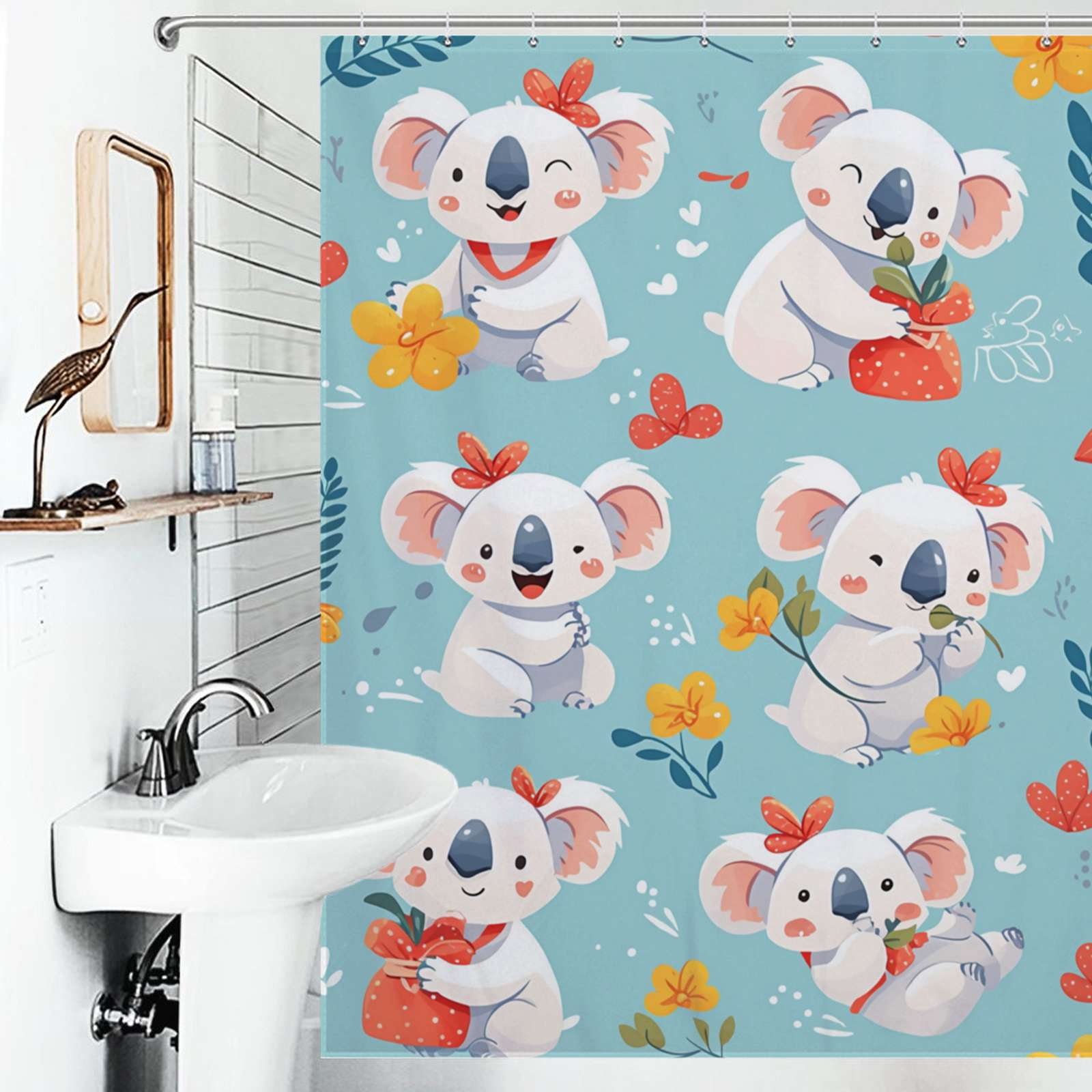 Shower Curtain Cute Koala Pattern Polyester Waterproof Home Ration ...