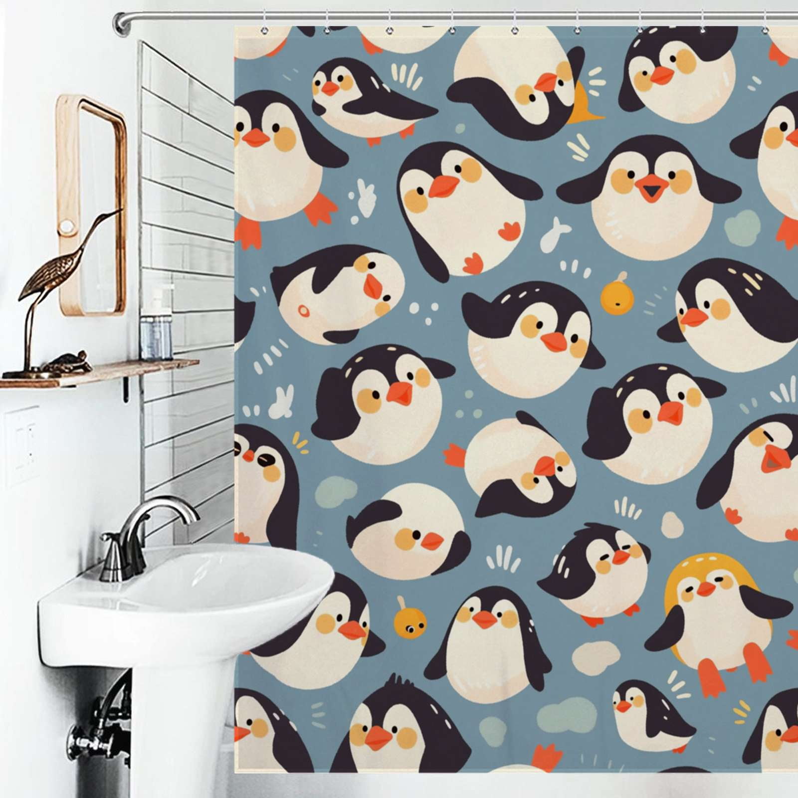 Shower Curtain Cute Penguin Polyester Waterproof Home Ration Curtain ...