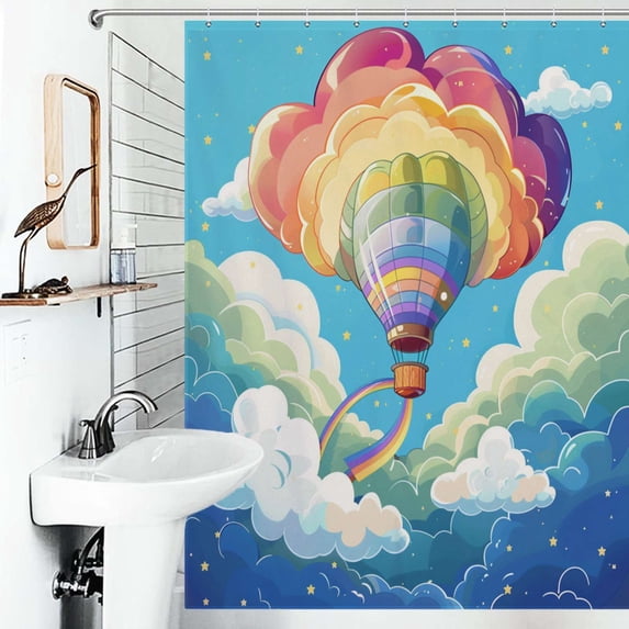 Shower Curtain Cute Rainbow Hot Air Balloon Bath Curtain Polyester