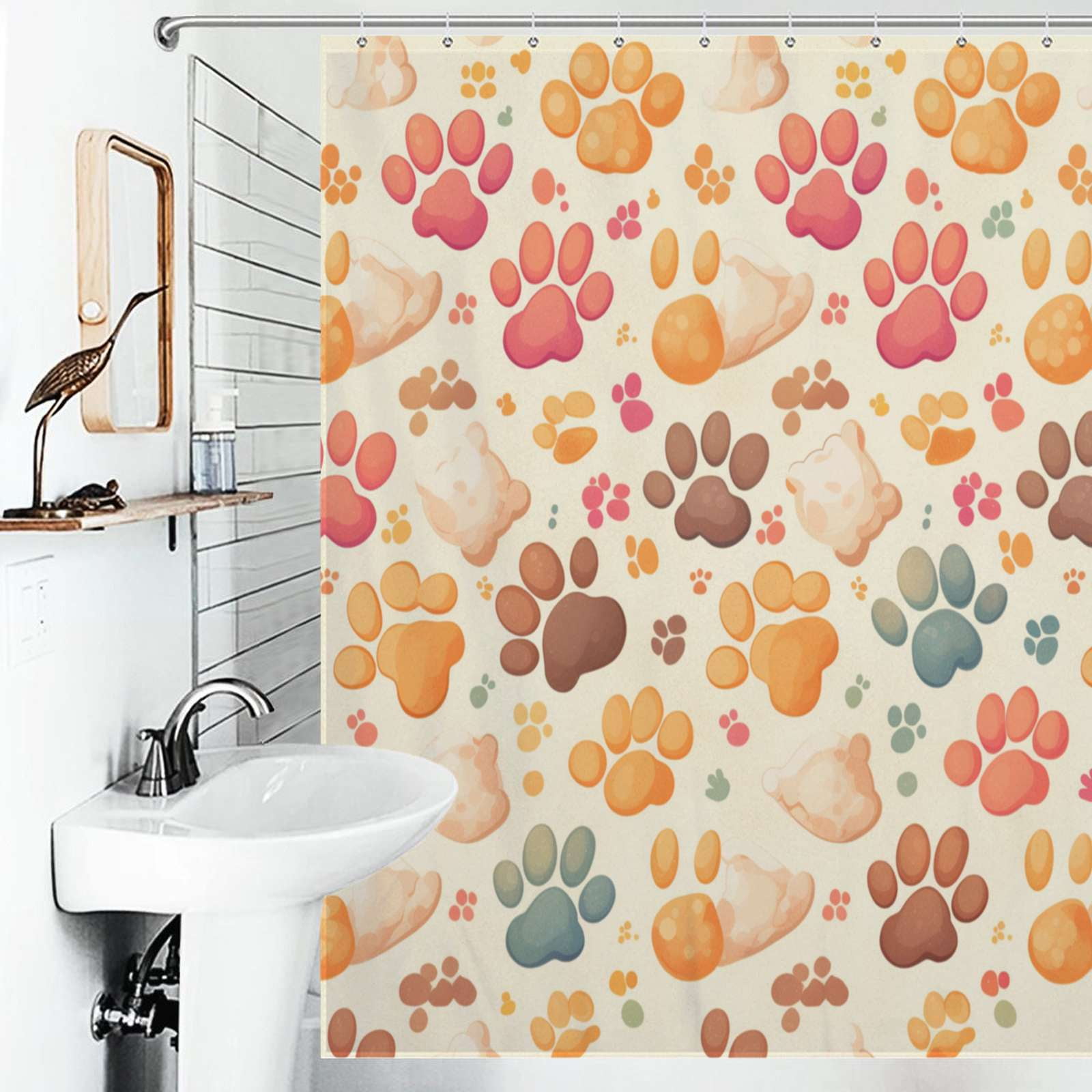 Shower Curtain Dog Bones And Paw Prints Bath Curtain Polyester Fabric ...