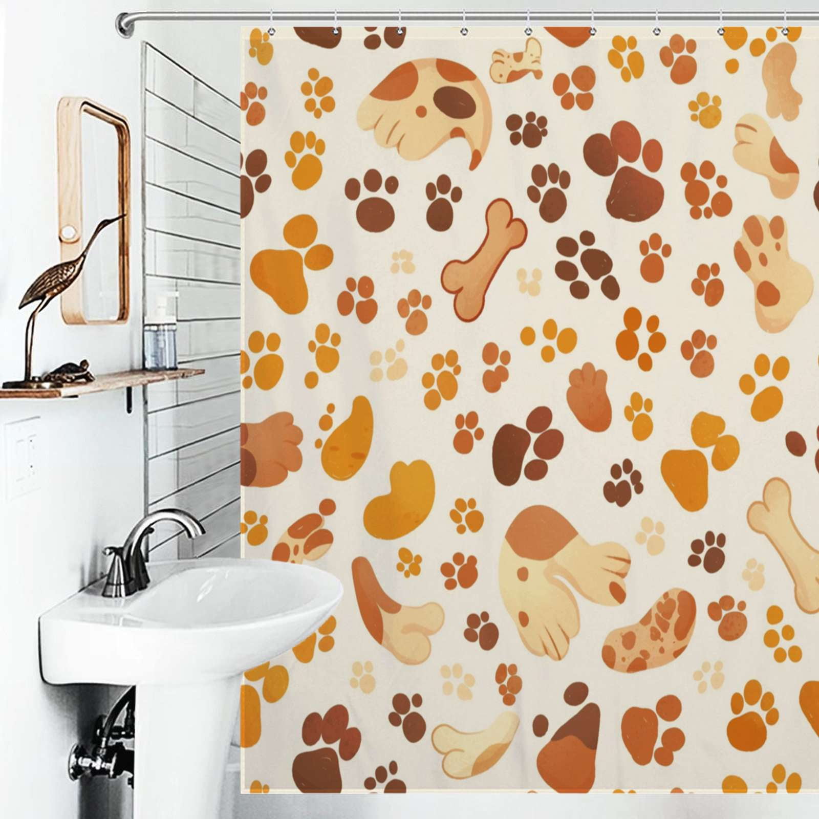 Shower Curtain Dog Bones And Paw Prints Bath Curtain Polyester Fabric ...