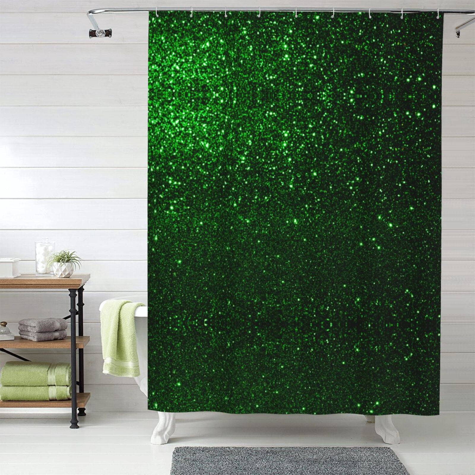 Shower Curtain, Emerald Green Sparkling Waterproof Fabric Plastic ...