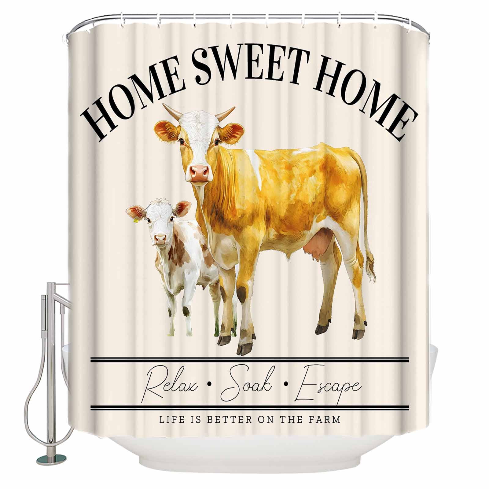 Shower Curtain, Farm Cow Cute Animal Watercolor Waterproof Shower ...