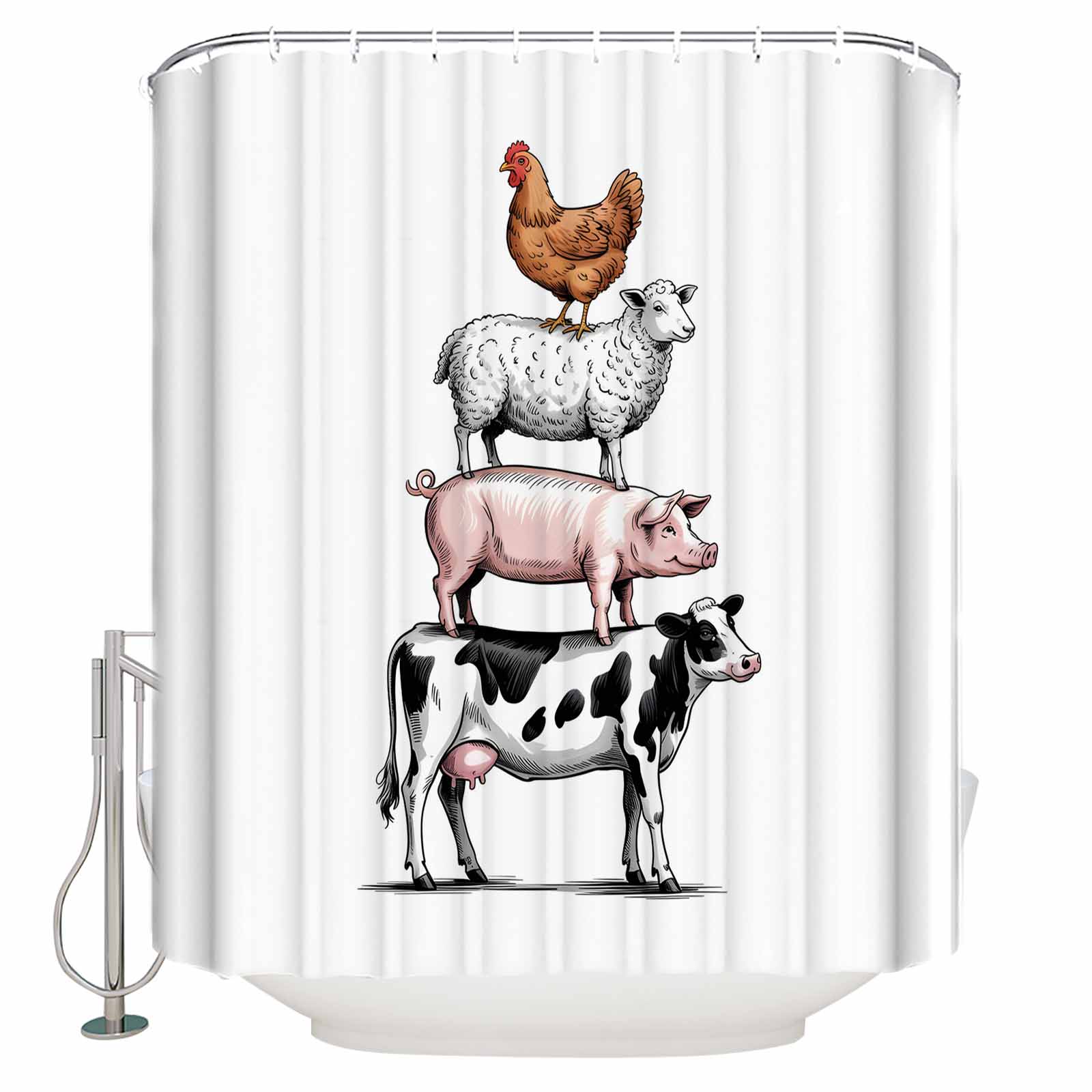 Shower Curtain Farmhouse Animal Pig Cow Chicken Waterproof Shower ...