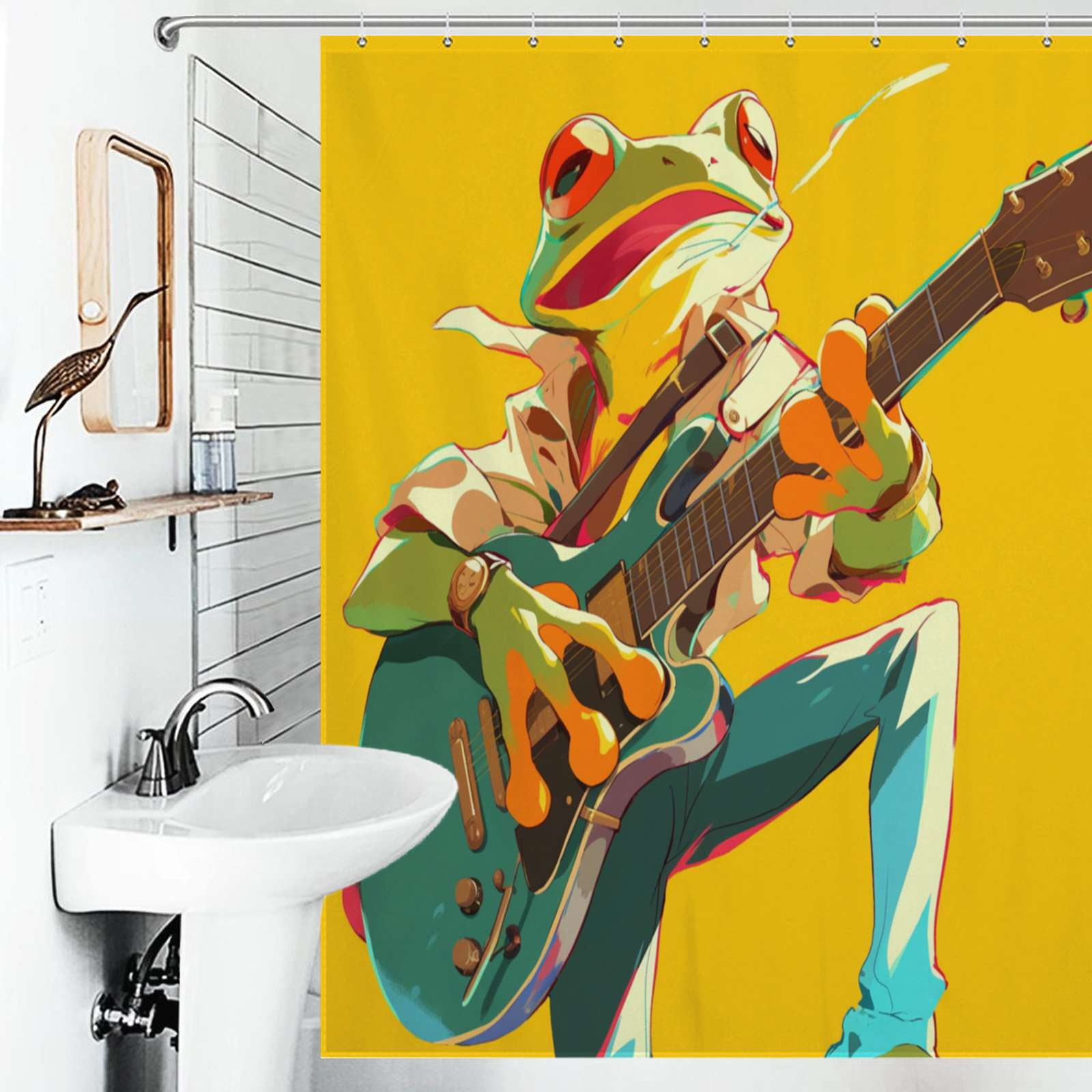 Shower Curtain Frog Playing Guitar Musical Frog Bathroom Waterproof ...