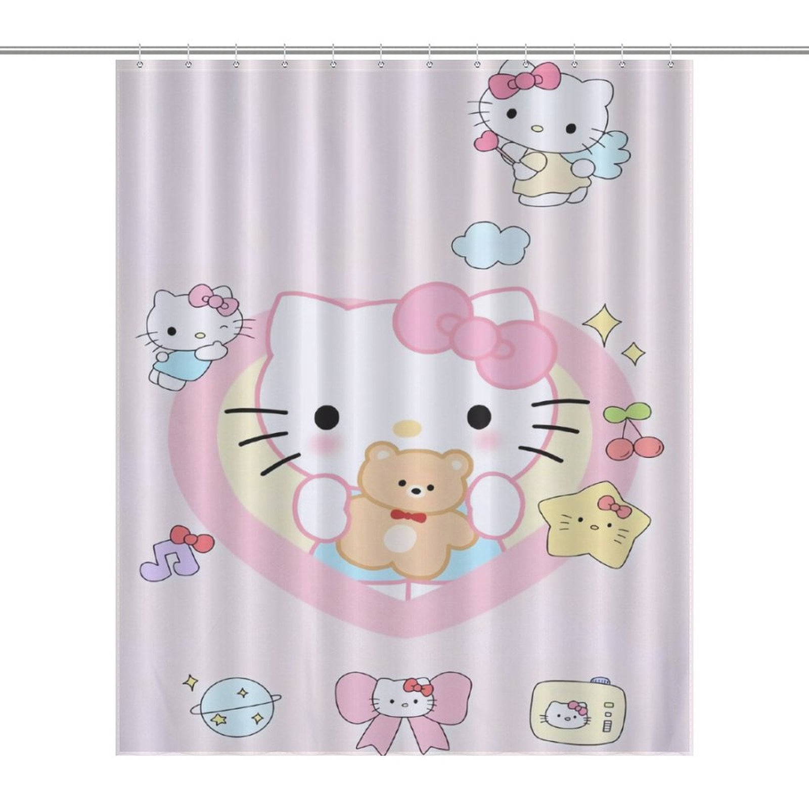 Shower Curtain Hello-kitty Watercolor Cartoon Bath Curtain Cute Cartoon ...