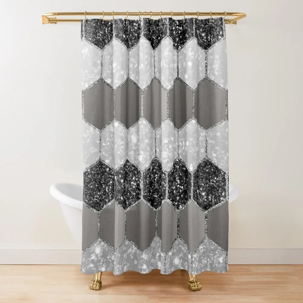 Shower Curtain Hexagonal Pattern Honeycomb Beehive Simplistic Geometrical Monochrome Cloth ...