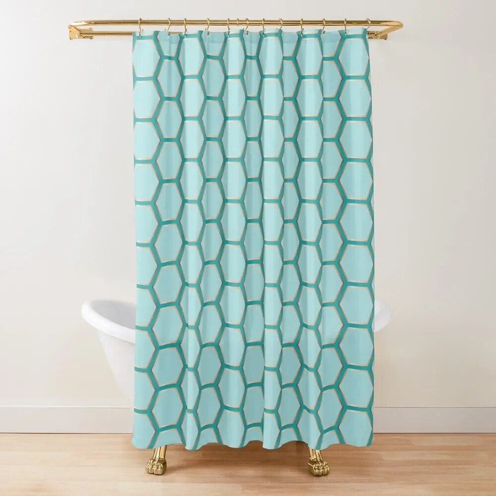 Shower Curtain Hexagonal Pattern Honeycomb Beehive Simplistic Geometrical Monochrome Cloth ...