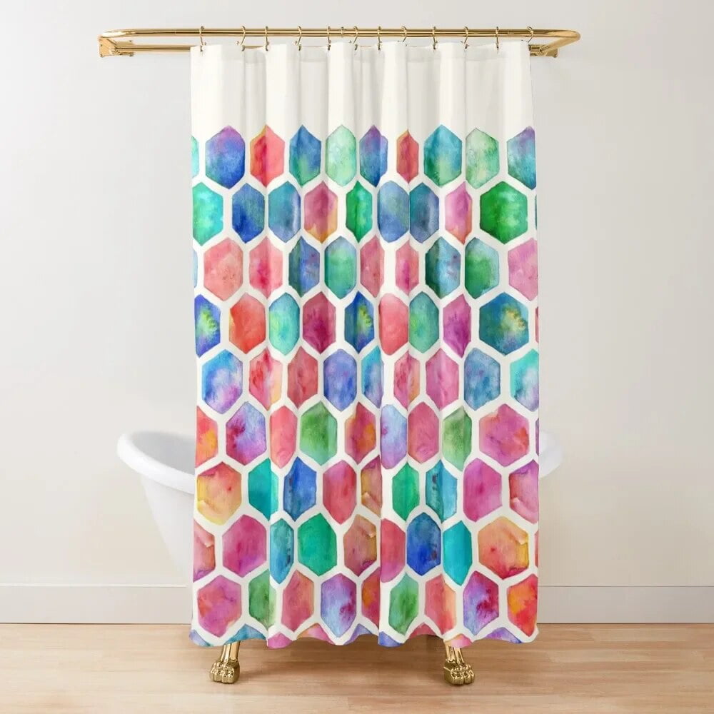 Shower Curtain Hexagonal Pattern Honeycomb Beehive Simplistic Geometrical Monochrome Cloth ...