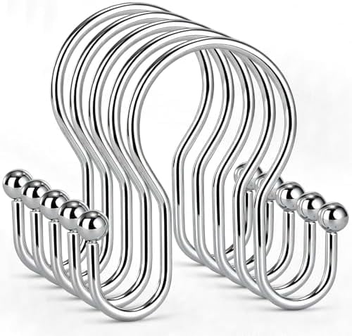 Shower Curtain Hooks, 12 Pcs Shower Curtain Rings, Stainless Steel ...