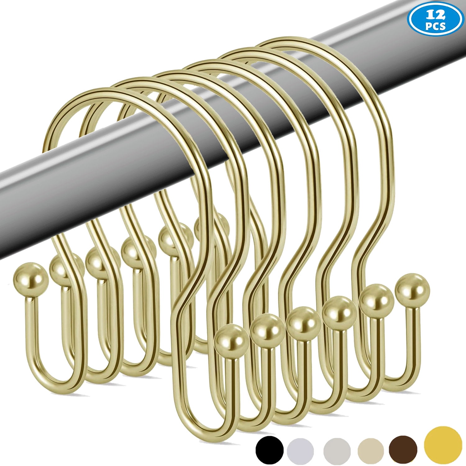 NimJoy Shower Curtain Hooks, Rustproof Metal, Decorative Gold Finish ...