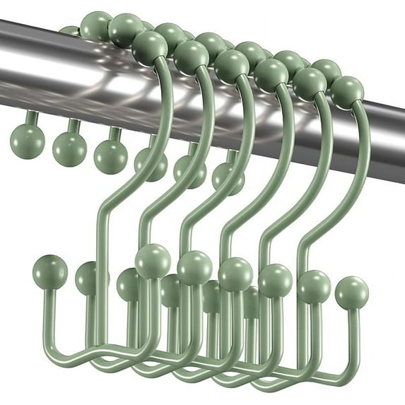 Shower Curtain Hooks Rings, Rust Resistant Metal Double Glide Shower ...