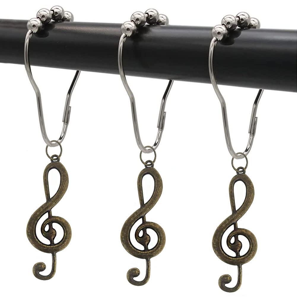 Shower Curtain Hooks with Treble Clef Decorative Bathroom, Rust Proof ...