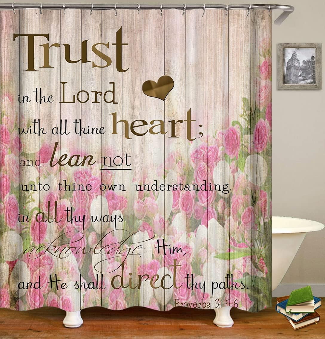 Shower Curtain, Inspirational Quotes on The Background of Flowers and ...
