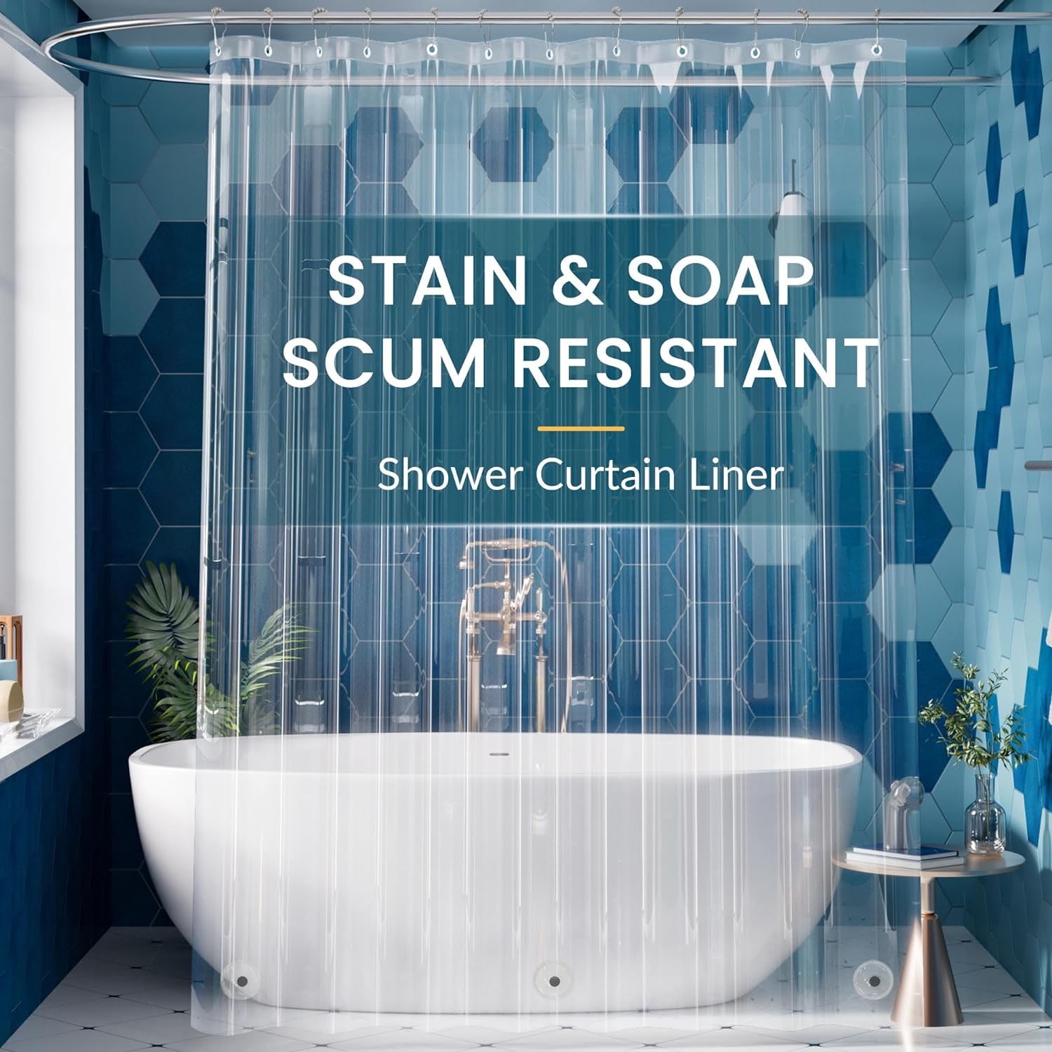 Peduu Waterproof Clear Shower Curtain Liner 72x72 inches, PEVA Material ...