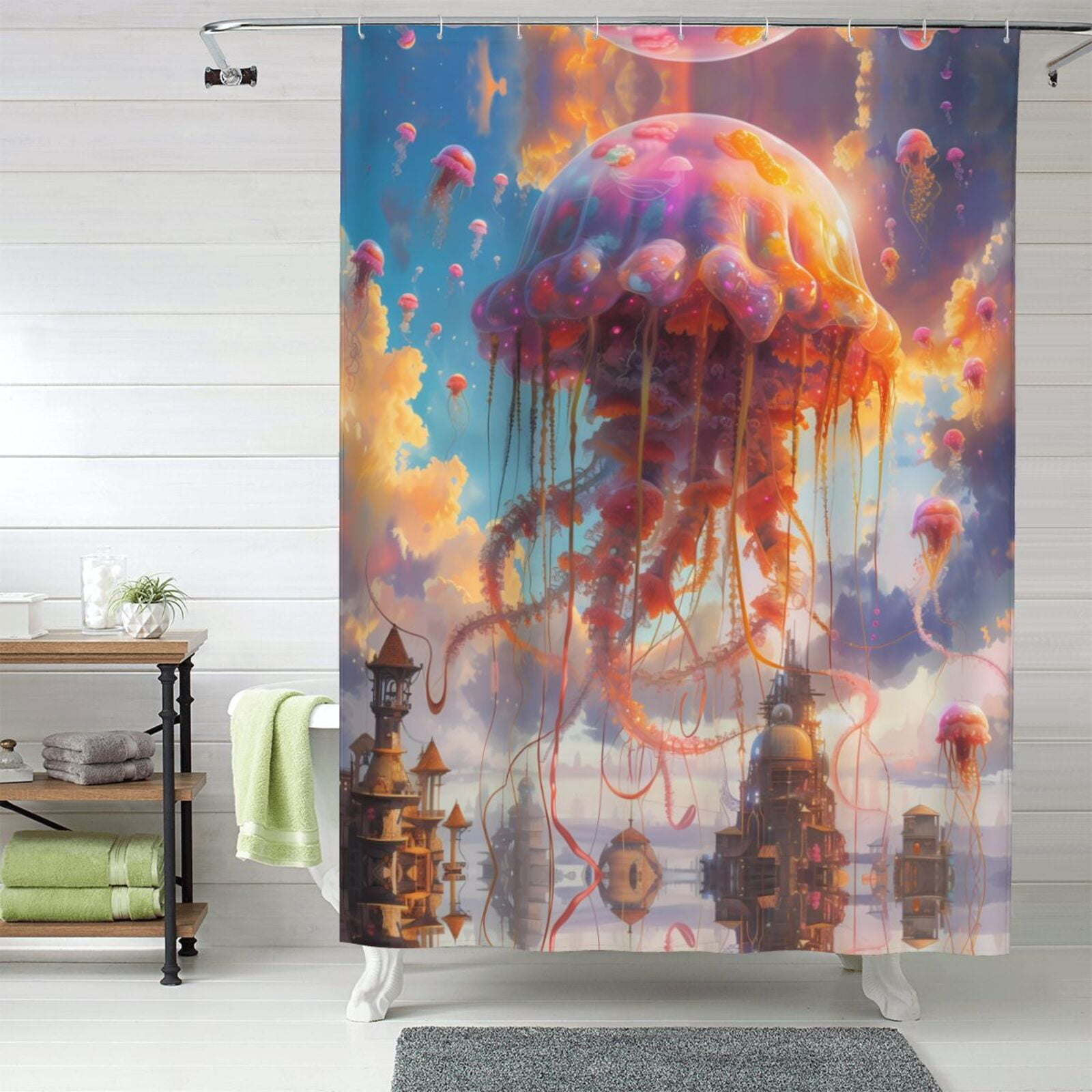 Shower Curtain, Majestic Sky Jellyfish Swarm Waterproof Fabric Plastic ...