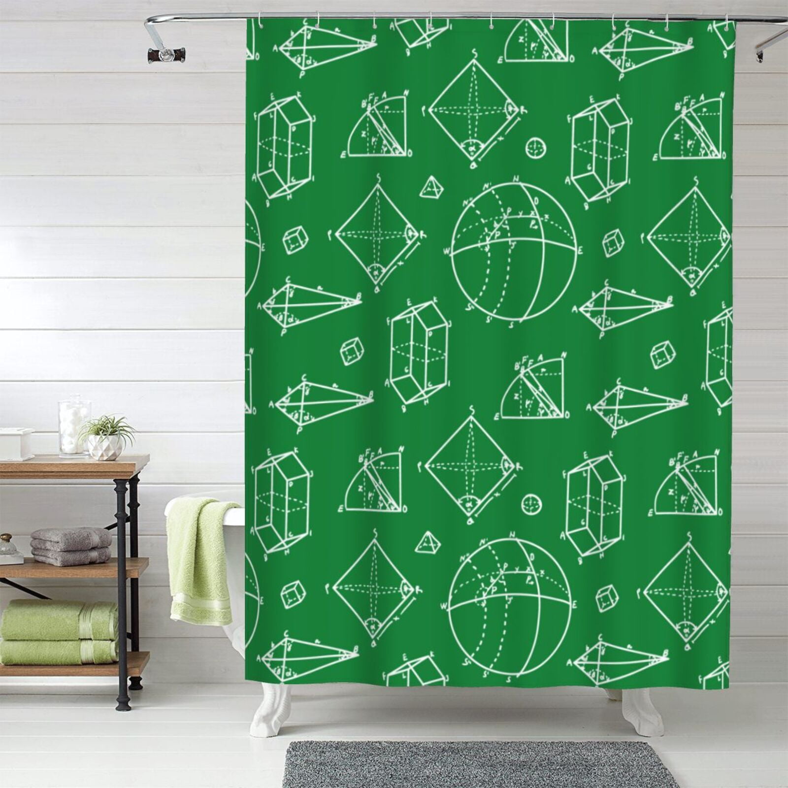 Shower Curtain, Math Geometric Print green Waterproof Shower Curtain ...