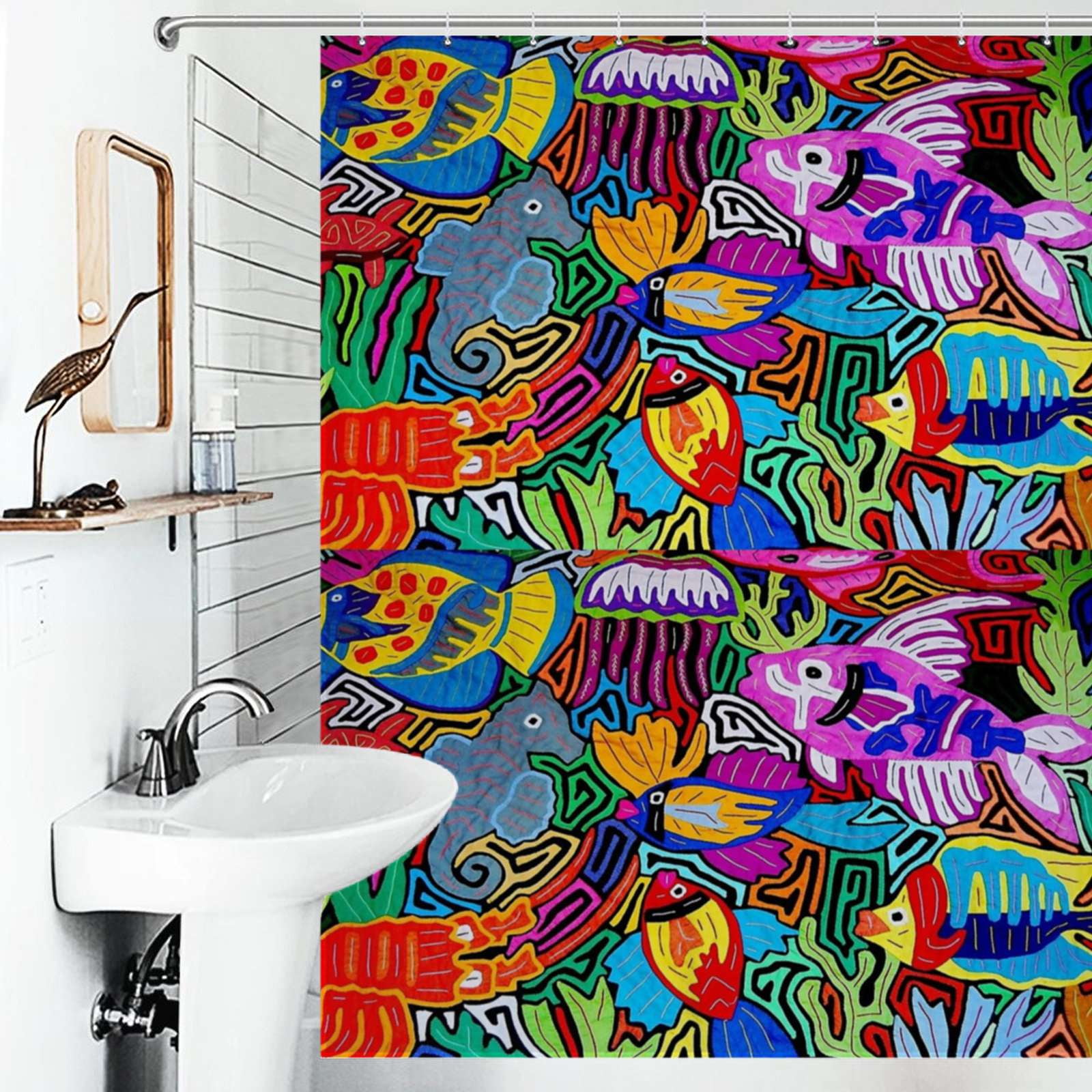 Shower Curtain Mola De Panama Ocean Bath Curtain Polyester Fabric Bathroom Ration With Hooks ...