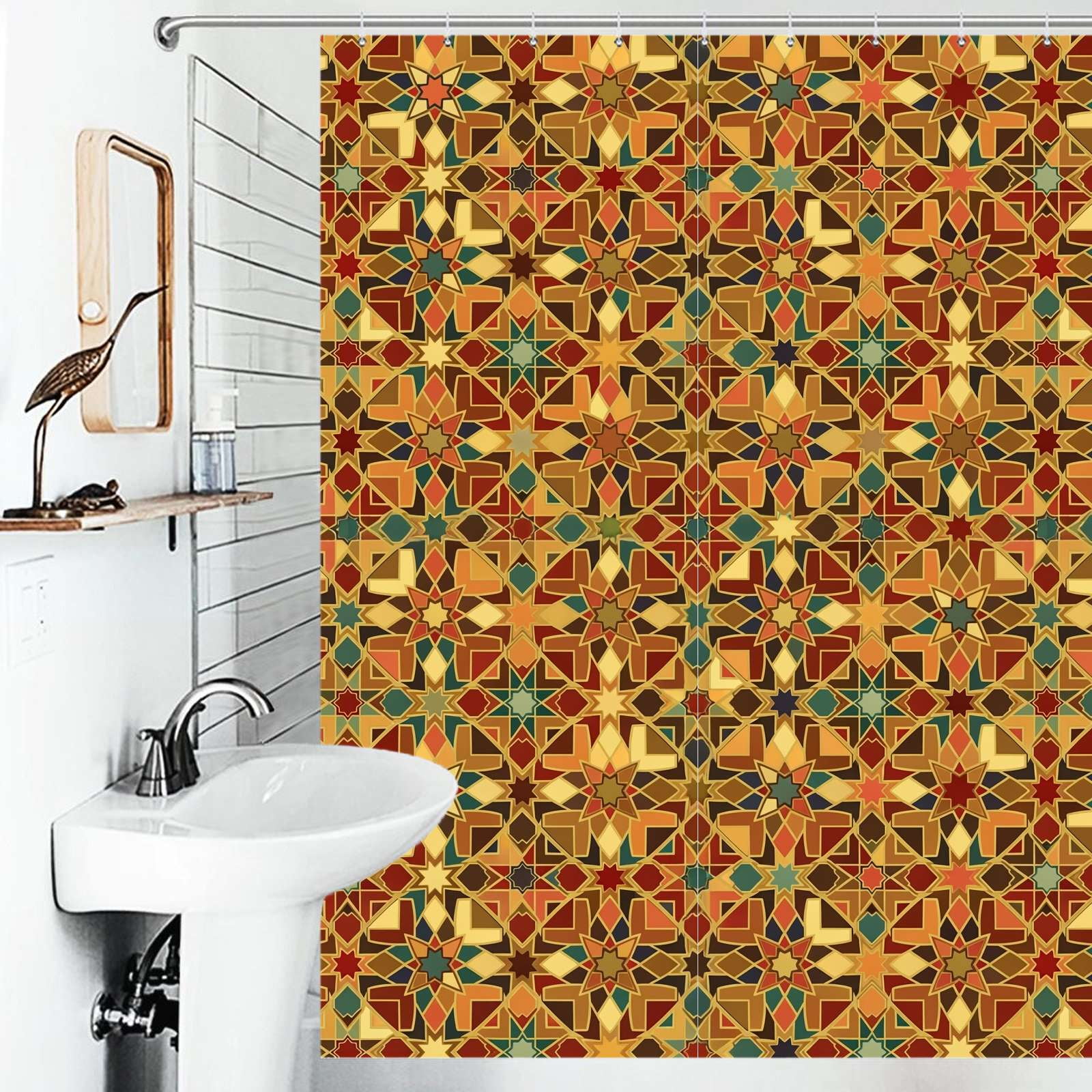 Shower Curtain Moroccan Star Tiles Pattern Bathroom Waterproof ...
