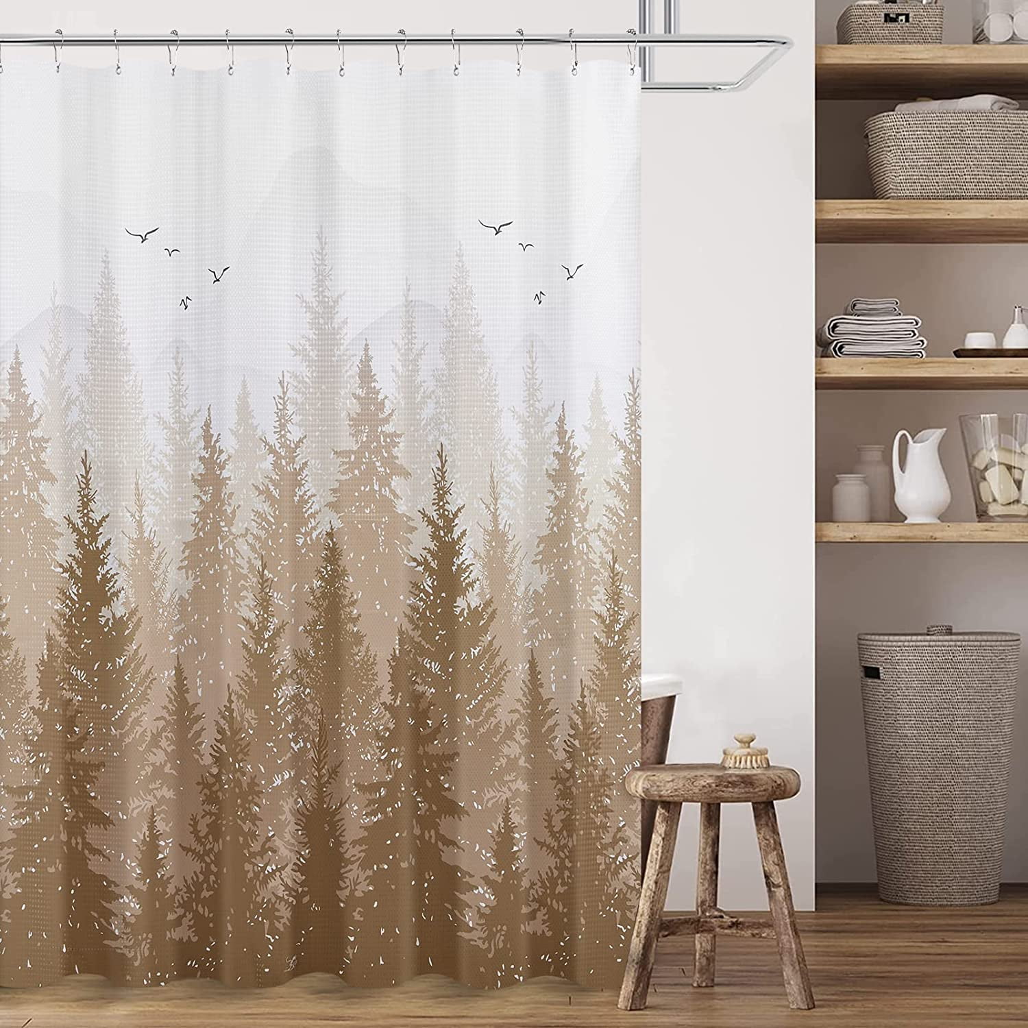 Shower Curtain Mountain Shower Curtain Forest Nature Tree Plant Brown ...