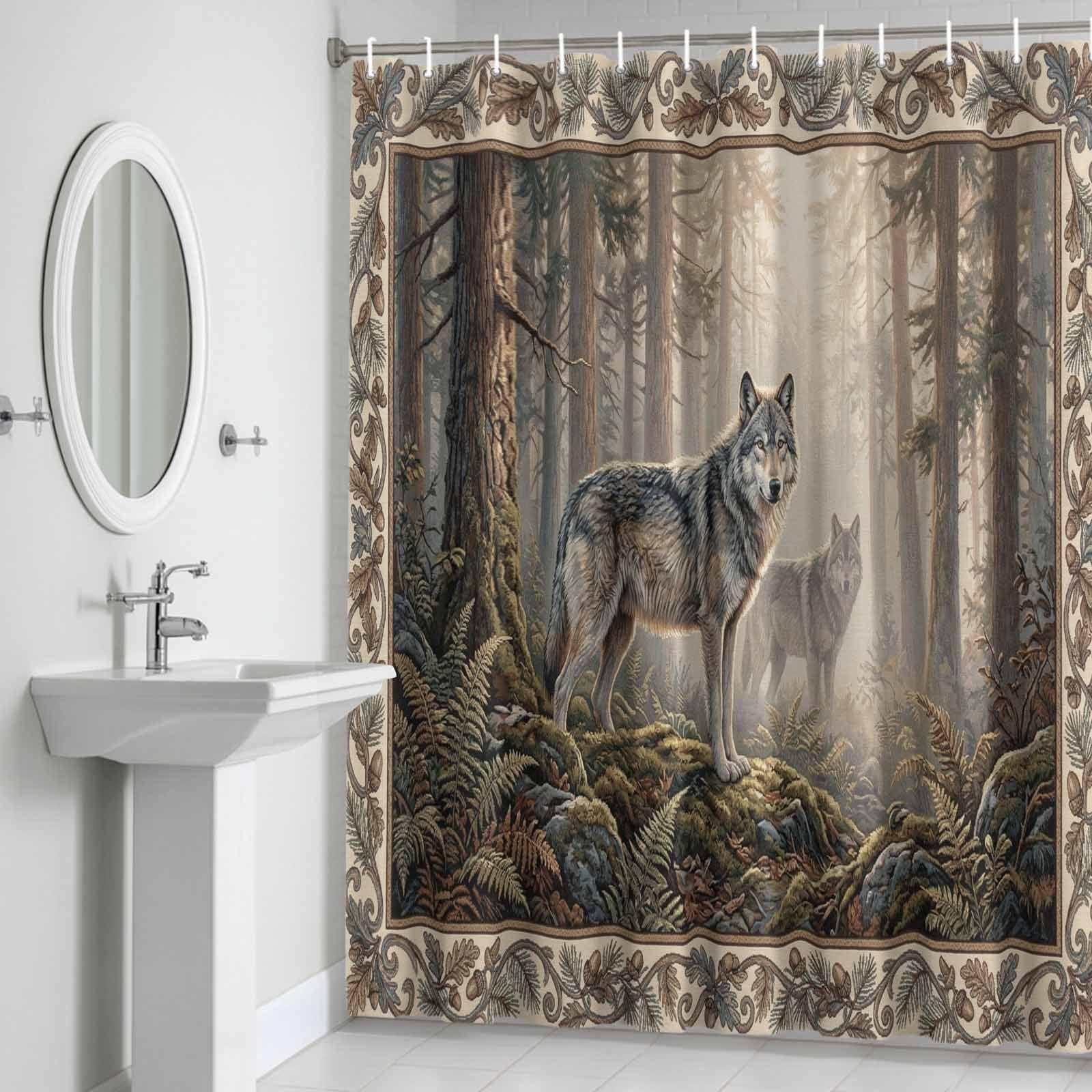Shower Curtain, Natural Wild Wolf Forest Scenery Waterproof Shower ...