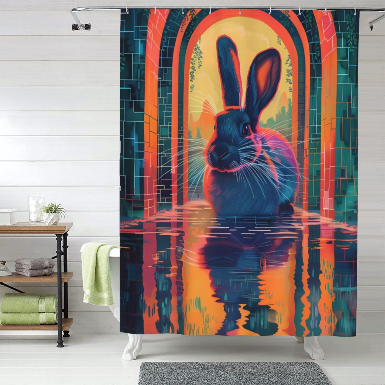 Shower Curtain, Neon Rabbit In Archway Waterproof Shower Curtain for ...