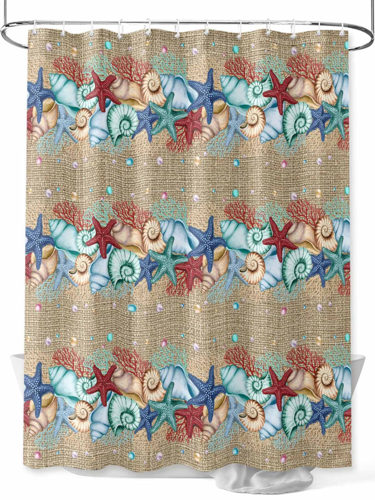 Shower Curtain Ocean Coral Starfish Conch Bathroom Curtains with Hooks ...