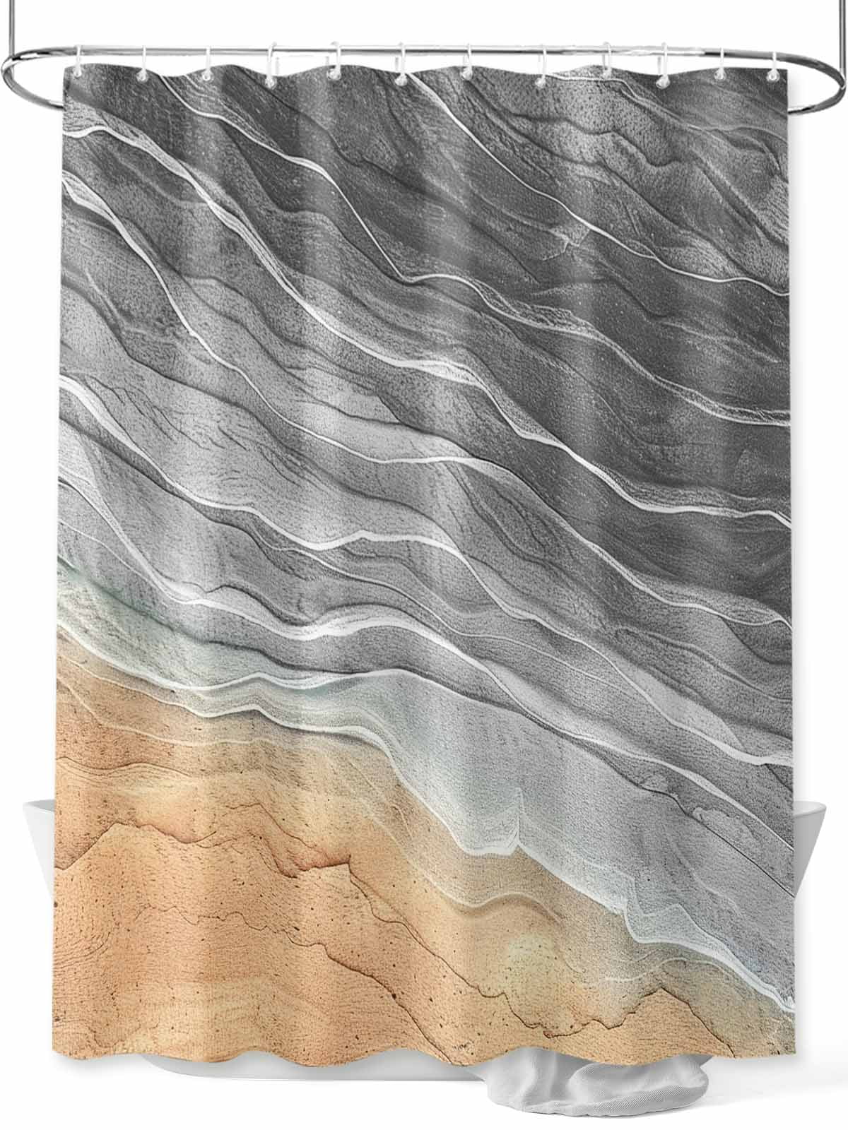 Shower Curtain Ocean Wave Bathroom Curtains with Hooks, Waterproof ...