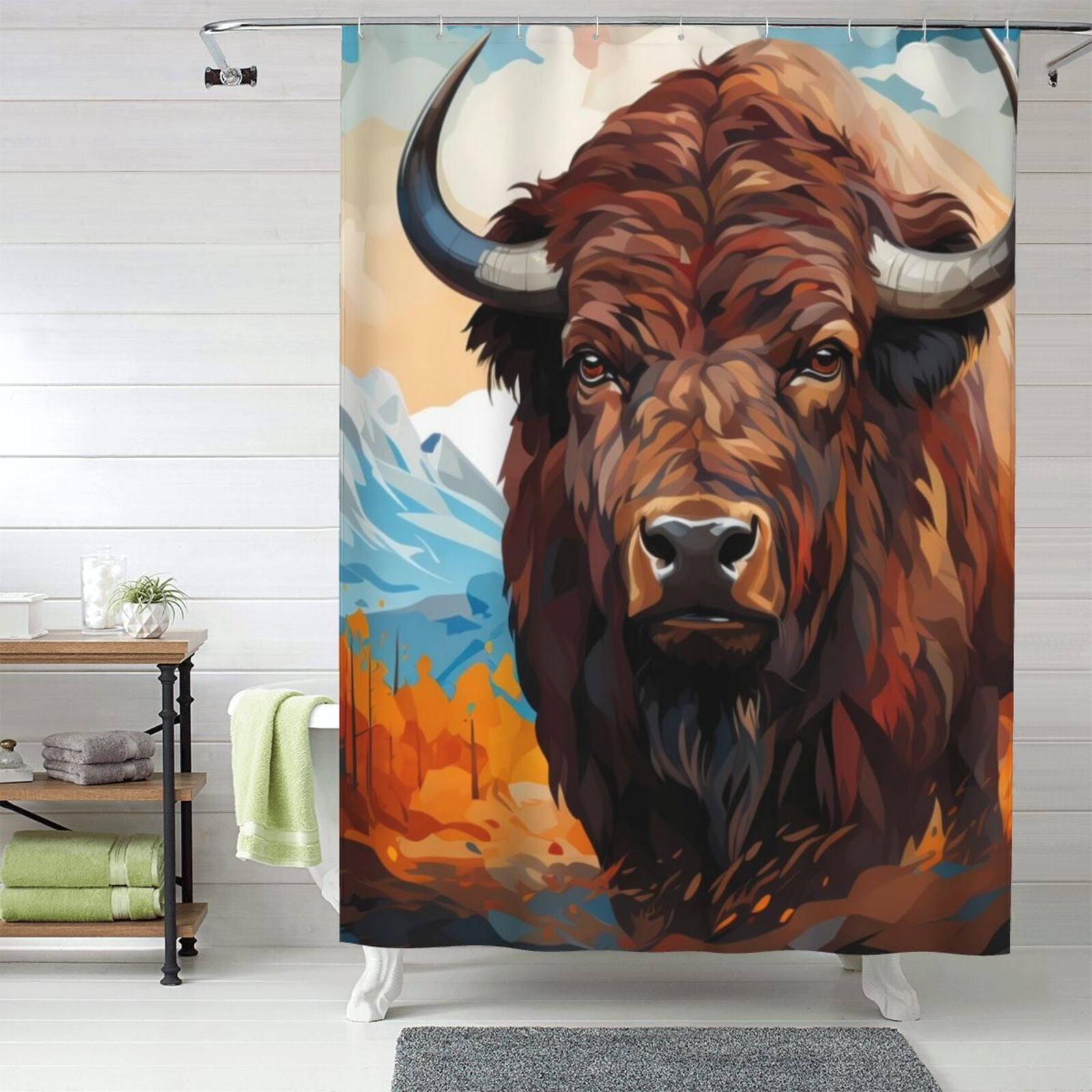 Shower Curtain, Oil Painting Style Iceberg Yak Waterproof Fabric ...
